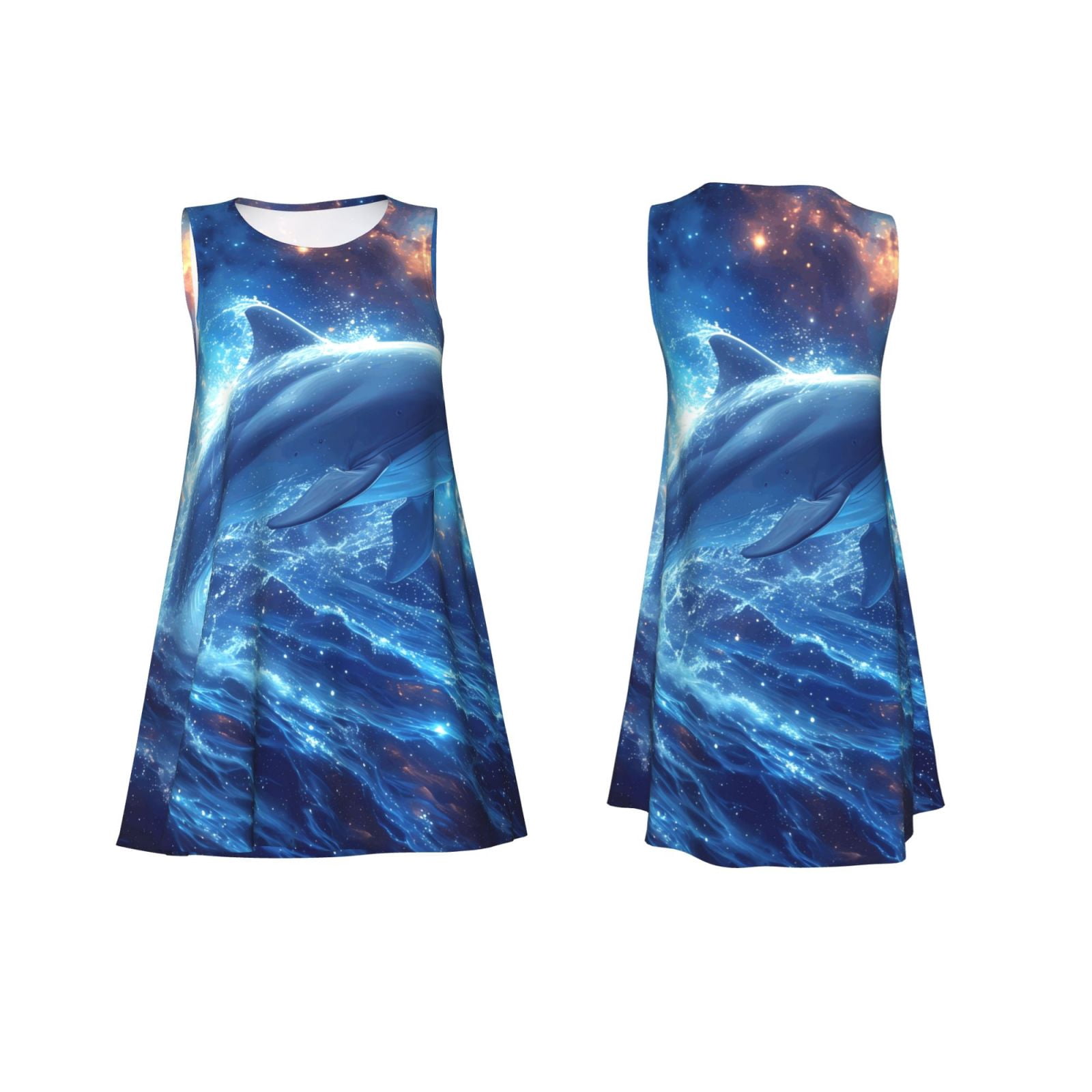 Horeoi Beautiful Ocean Dolphin Print Women's Sleeveless Dress Cotton ...