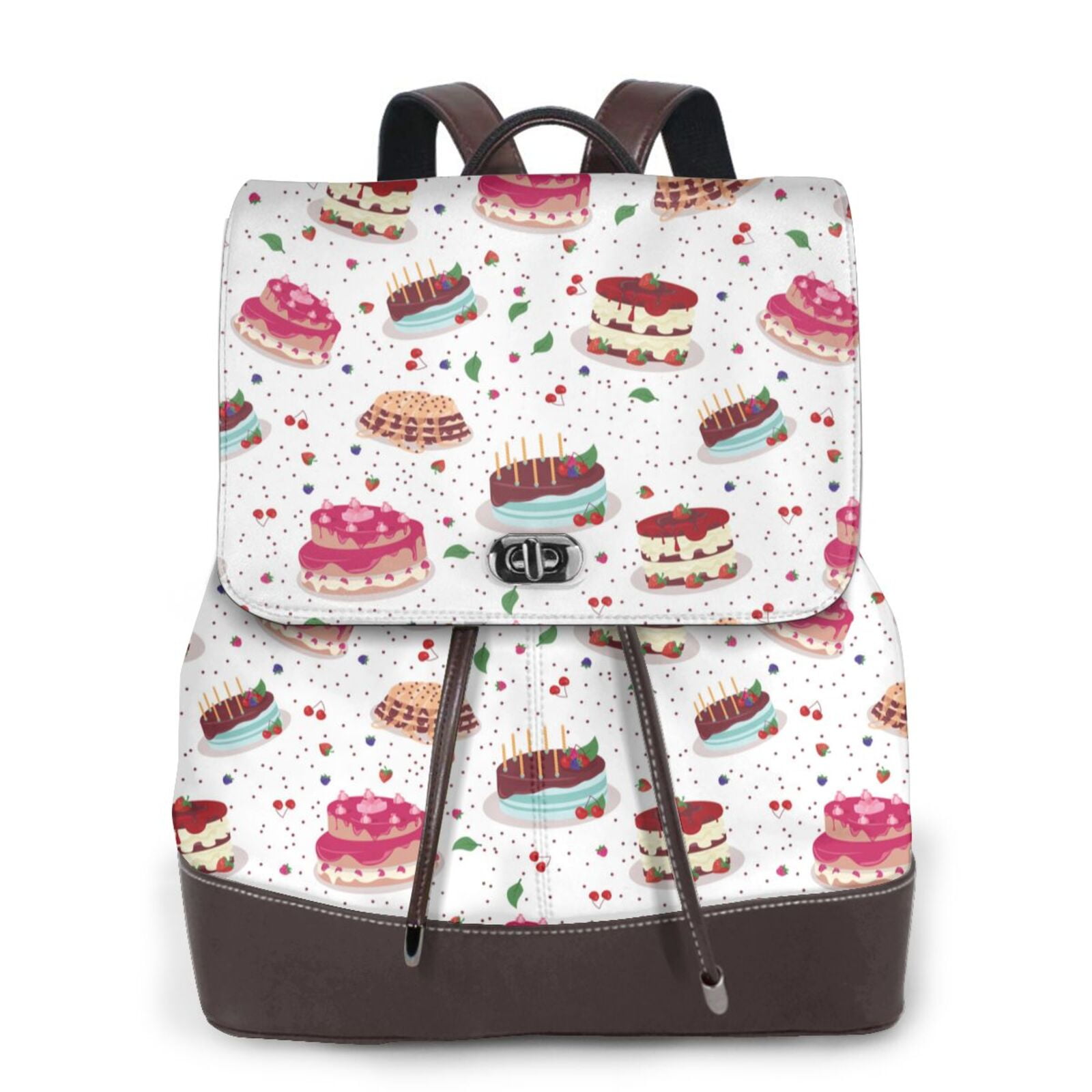 Horeoi Birthday Cake for Womens Leather Backpack for School Travel Work ...