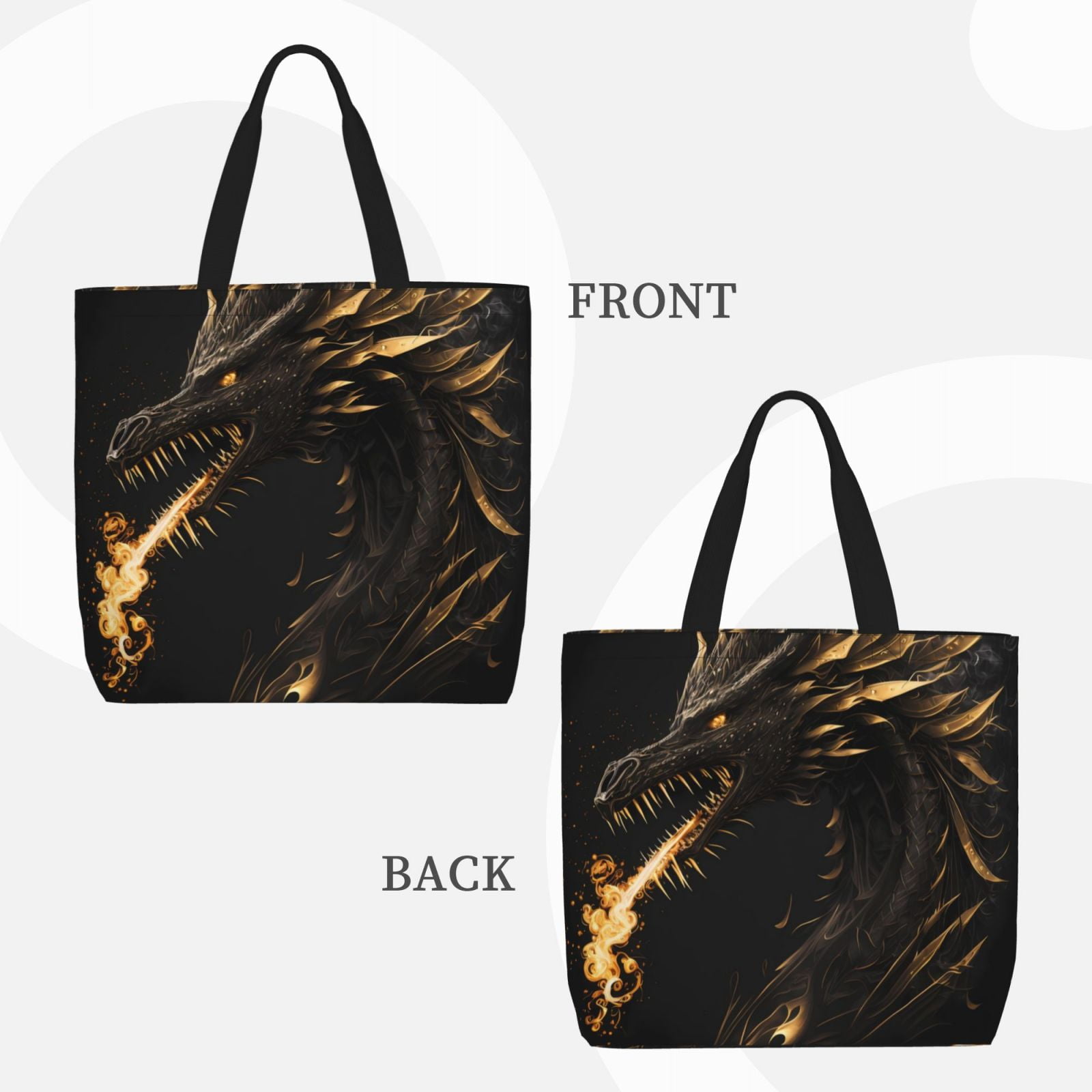 Horeoi Black And Gold Fire Dragon for Reinforced Shoulder Tote Bag ...