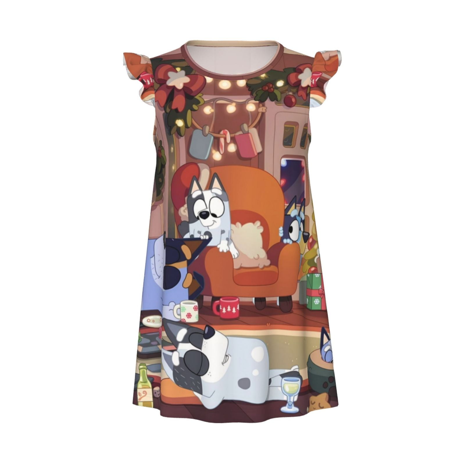 Horeoi Bluey Print Girls Princess Nightgowns Flutter Sleeves Night ...