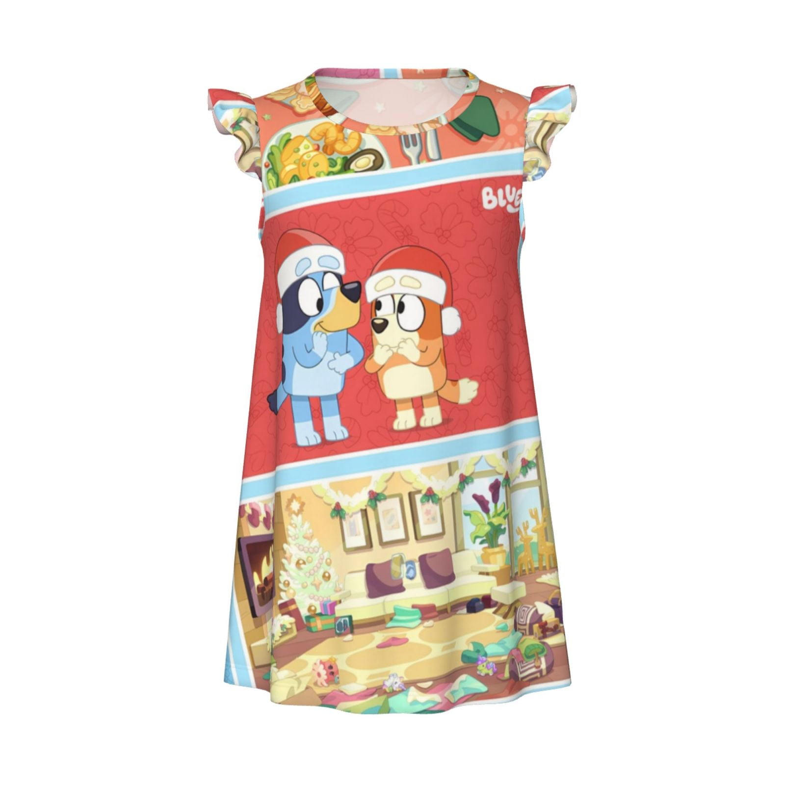 Horeoi Bluey Print Girls Princess Nightgowns Flutter Sleeves Night ...