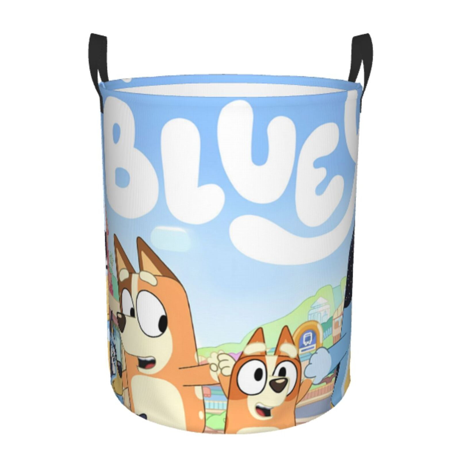 Horeoi Bluey Print Large Laundry Basket Waterproof Round Cotton Linen ...
