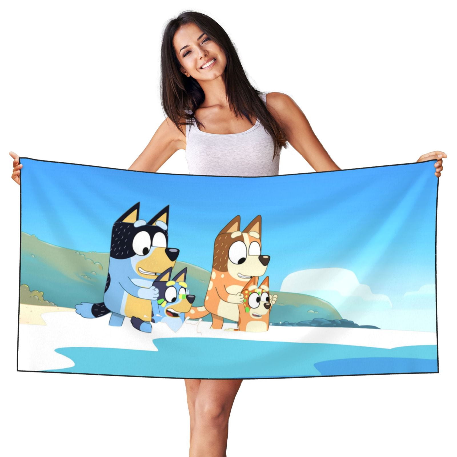 Horeoi Bluey Print Silver Fox Velvet Beach Towel Towel for Home, Travel ...