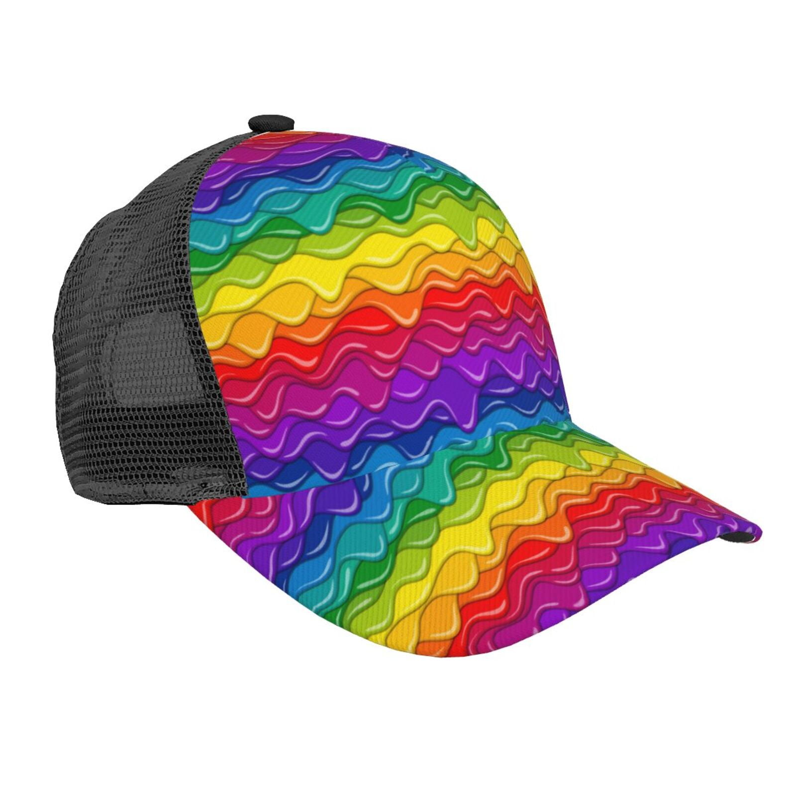 Horeoi Bright Rainbow Pattern Baseball Cap, Retro Adjustable Dad Hats ...