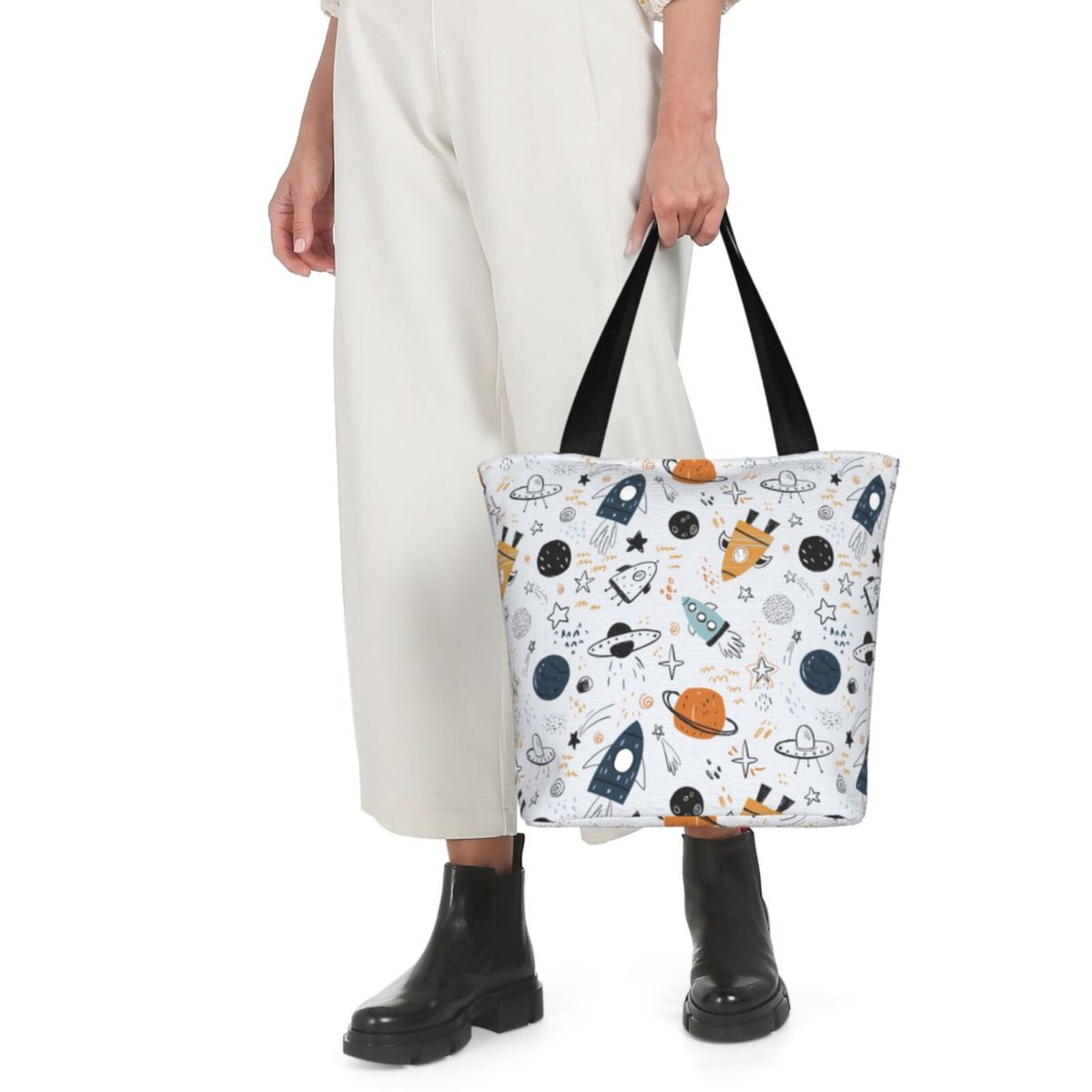 Horeoi Cartoon Planets Print Shoulder Bag for Women Large Capacity ...