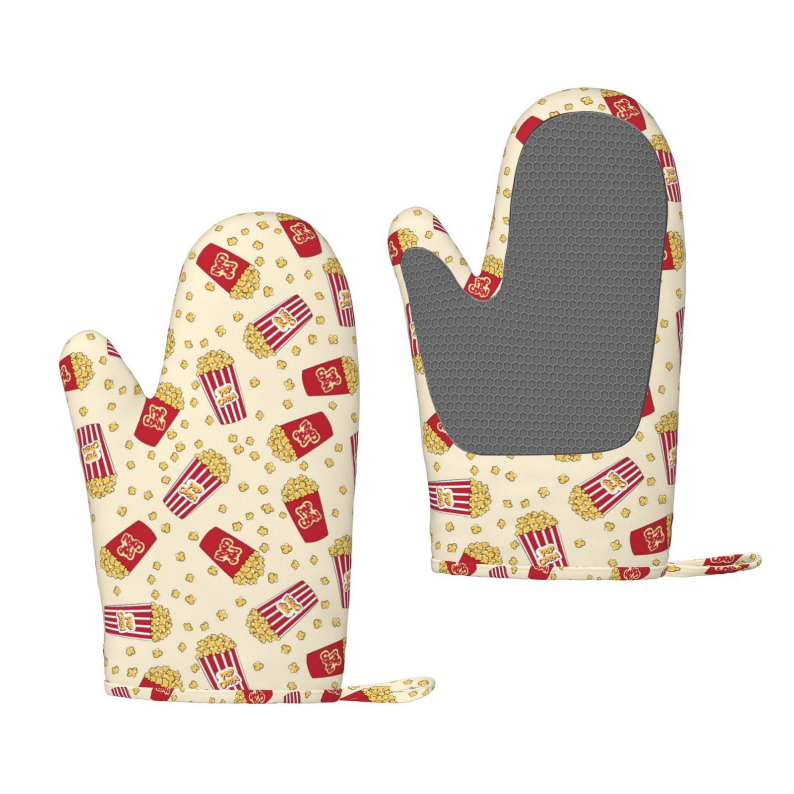 Horeoi Cartoon Popcorn Print Long Silicone Oven Mitts, Heat Resistant ...