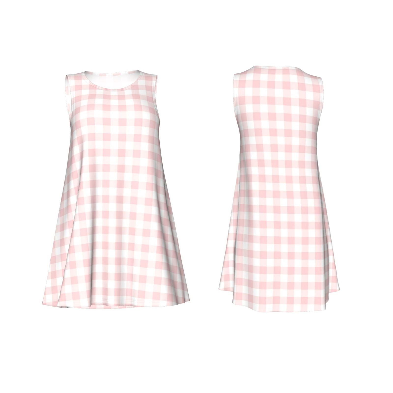 Horeoi Checkboard Print Women's Sleeveless Dress Cotton-like Flared Hem ...