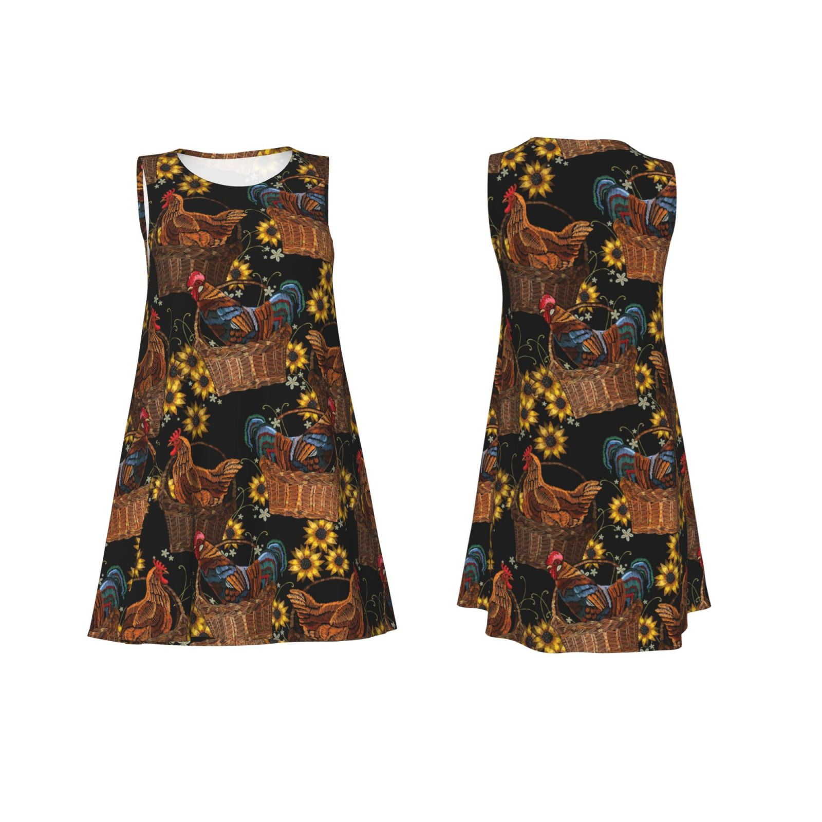 Horeoi Chicken Rooster Print Women's Sleeveless Dress Cotton-like ...