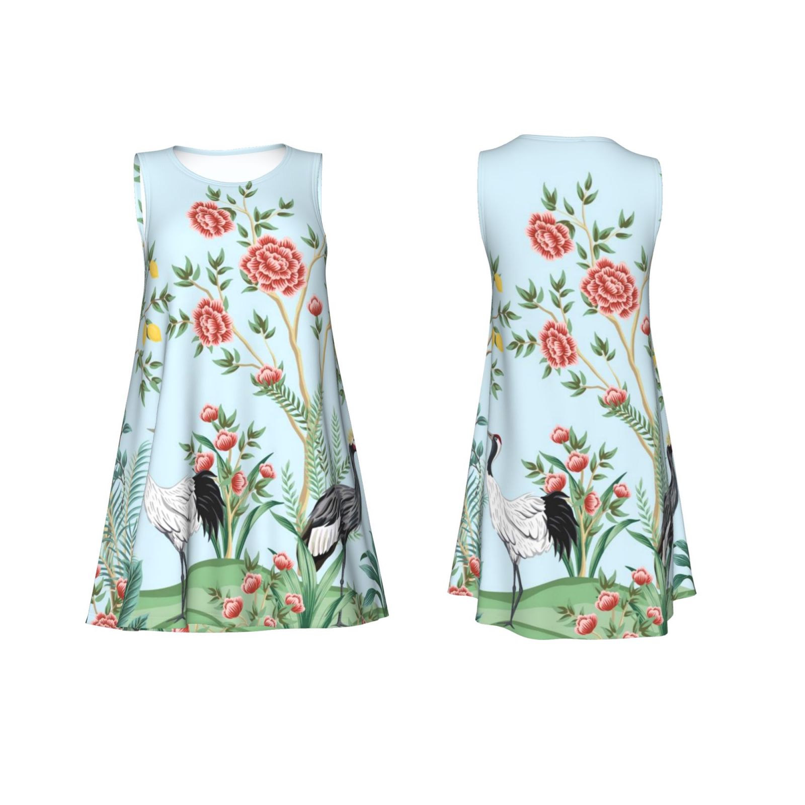 Horeoi Chinoiserie Floral Palm Tree Print Women's Sleeveless Dress ...