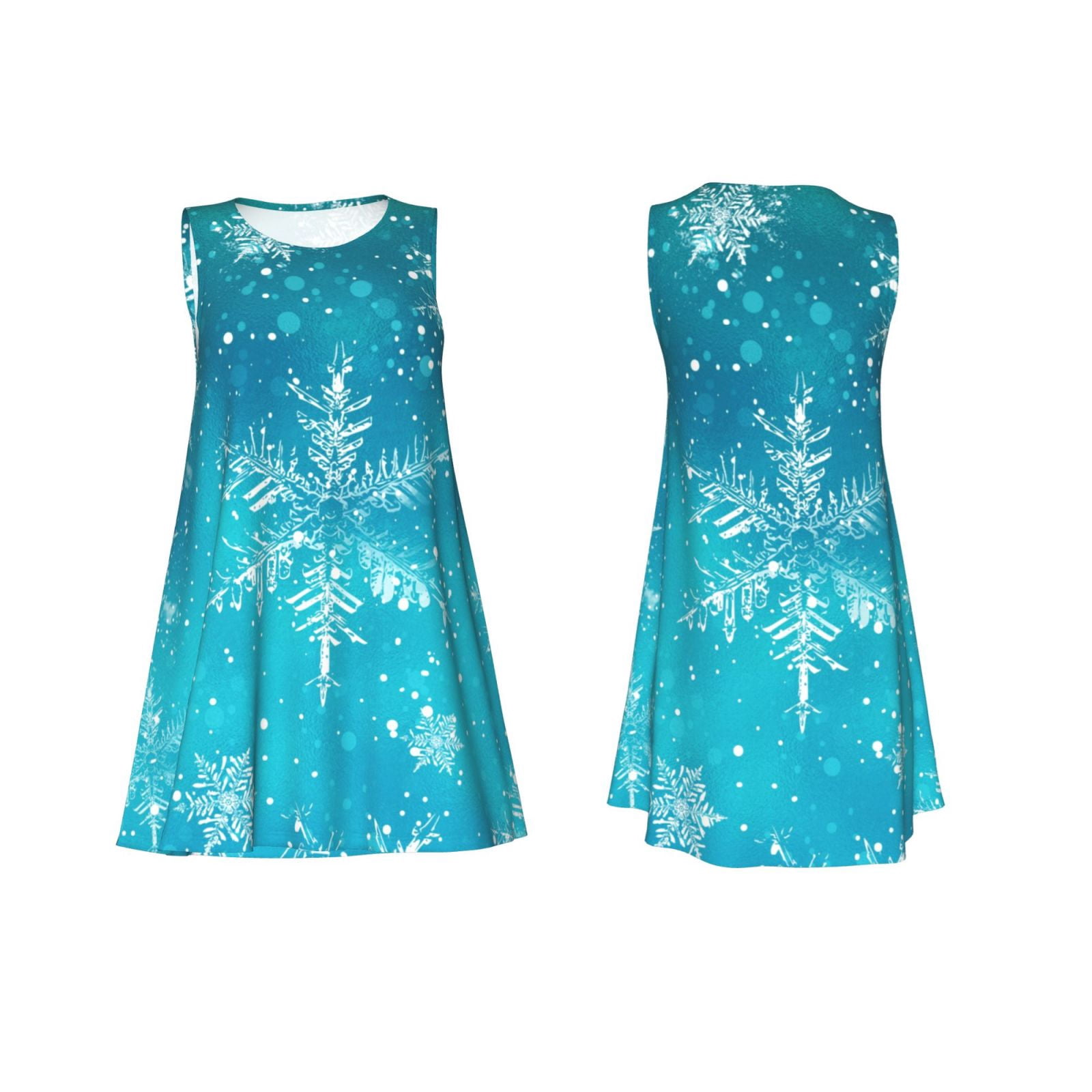 Horeoi Christmas Snow Print Women's Sleeveless Dress Cotton-like Flared ...