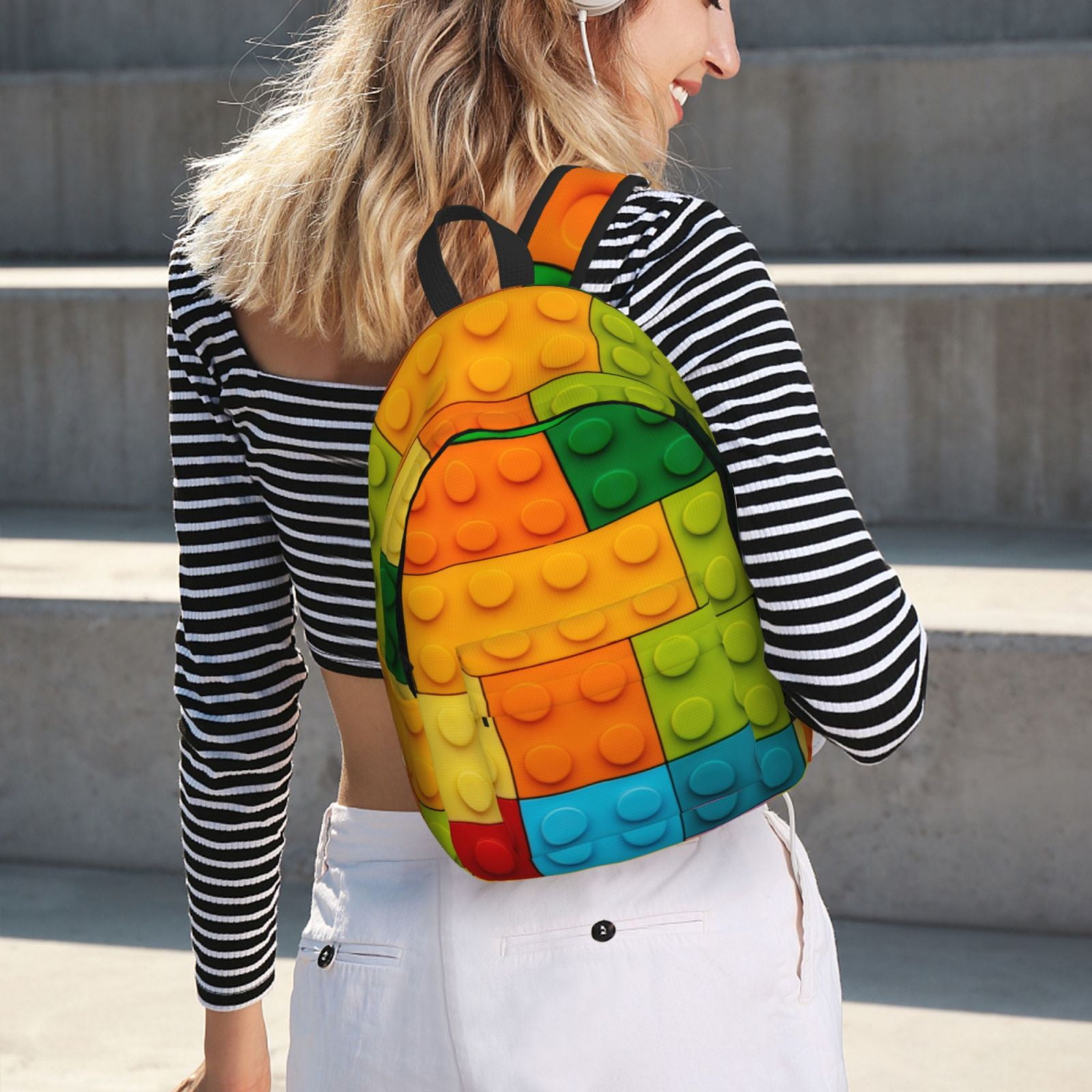 Horeoi Colorful Building Blocks for Canvas Backpack for School Outdoor ...