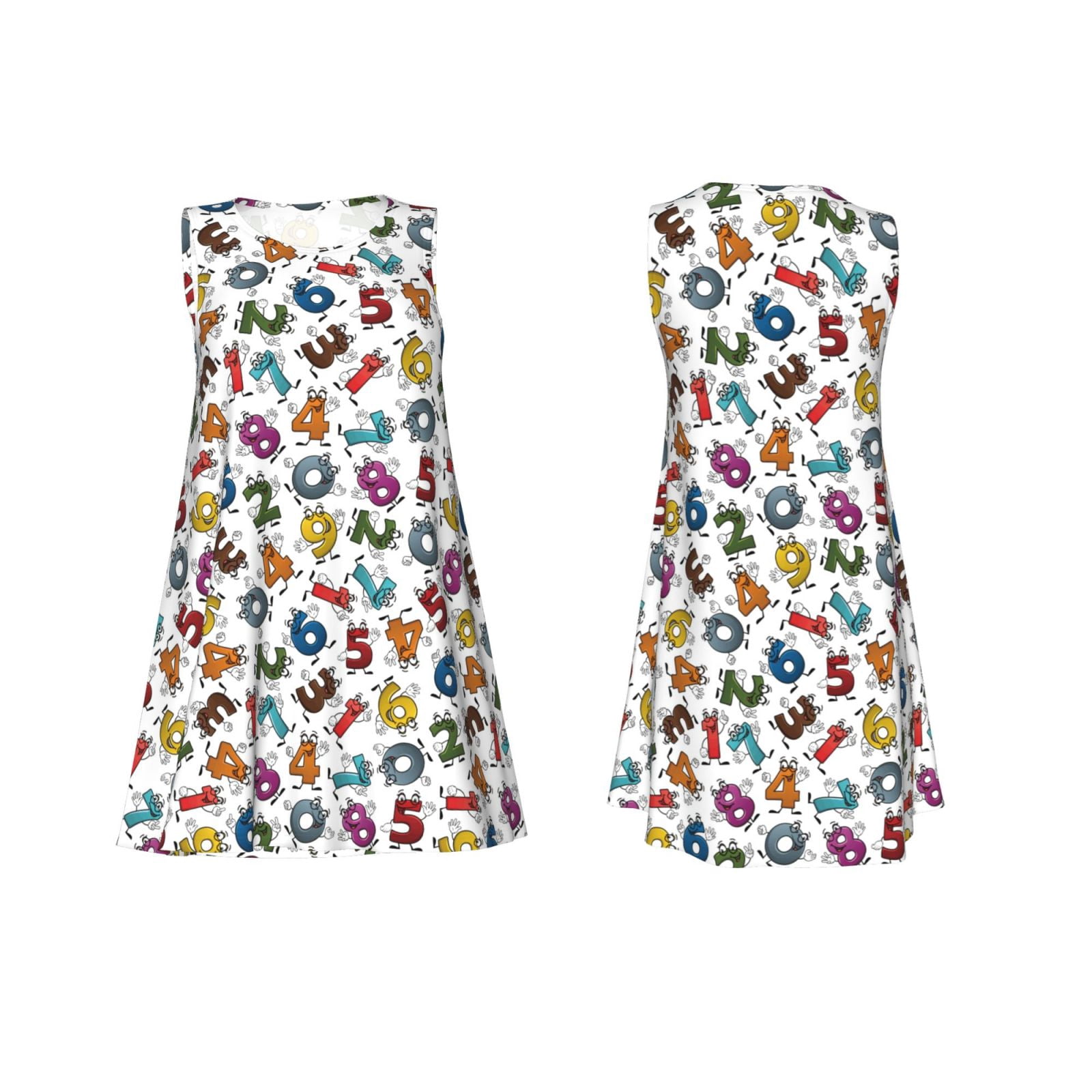 Horeoi Colorful Numbers Print Women's Sleeveless Dress Cotton-like ...