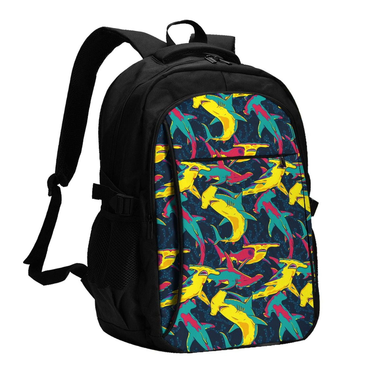 Horeoi Colorful Sharks Print USB Backpack for Travel School Work with ...