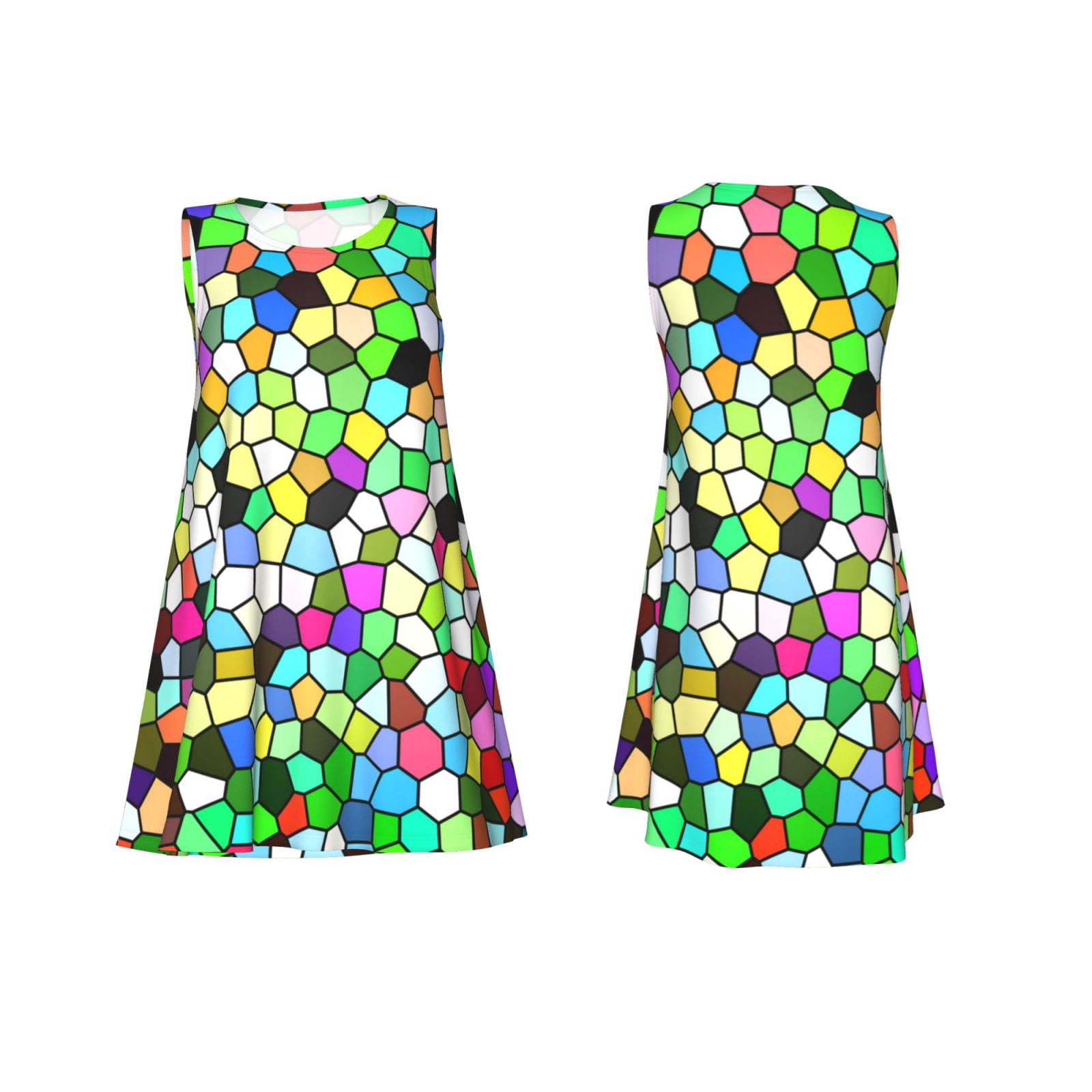 Horeoi Colorful Tie Dye Stained Glass Print Women's Sleeveless Dress ...
