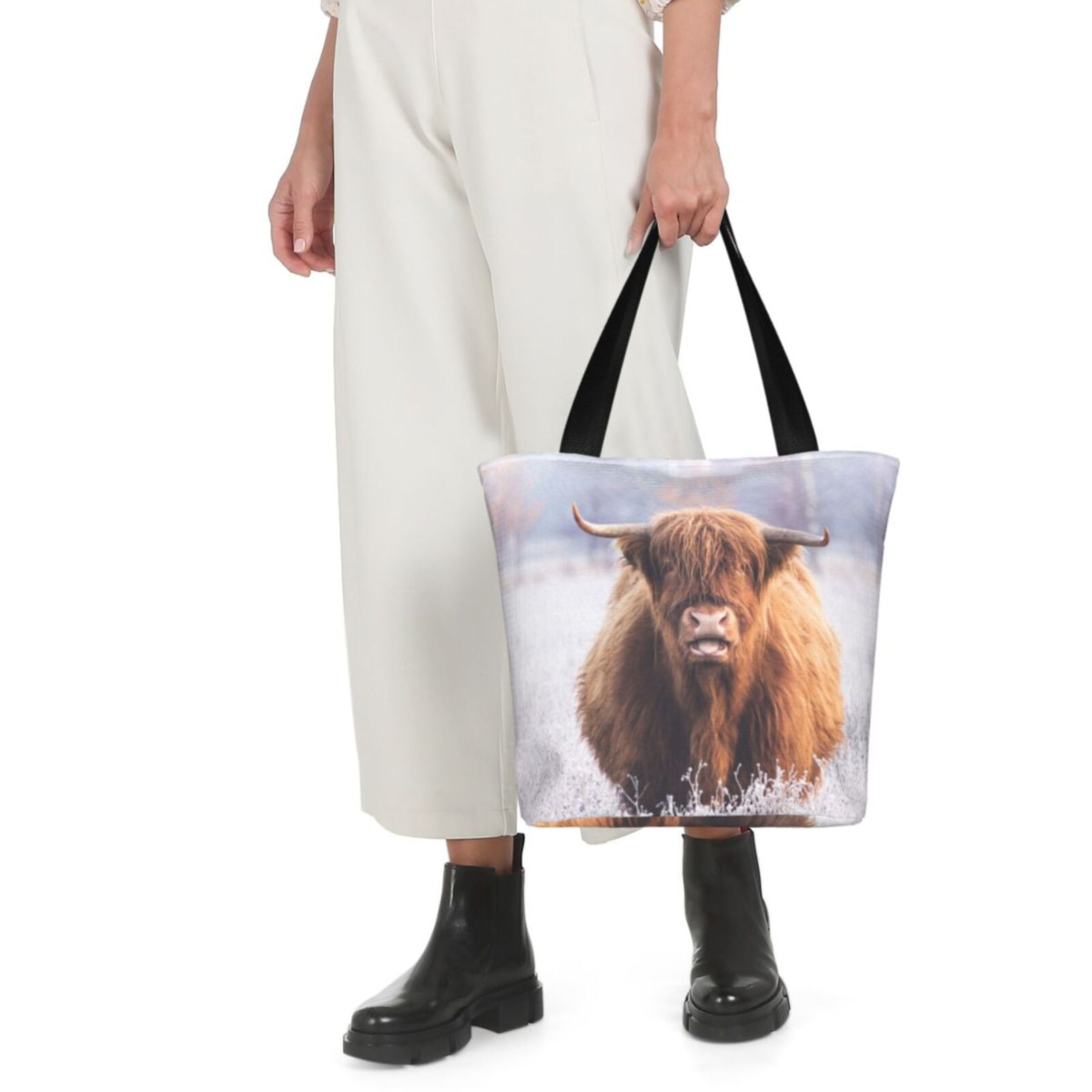 Horeoi Cow Print Shoulder Bag for Women Large Capacity Zipper Tote for ...