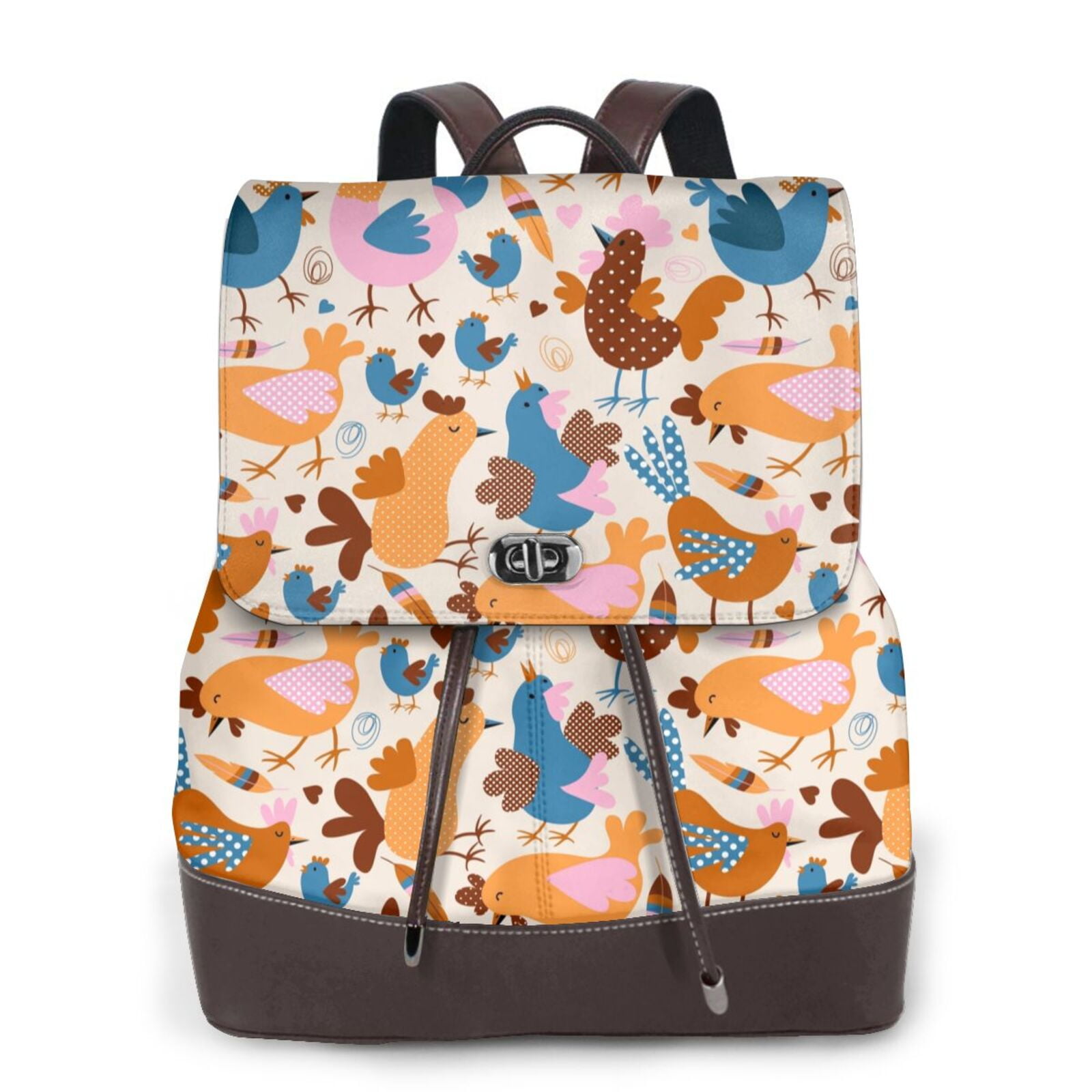 Horeoi Cute Chickens for Womens Leather Backpack for School Travel Work ...