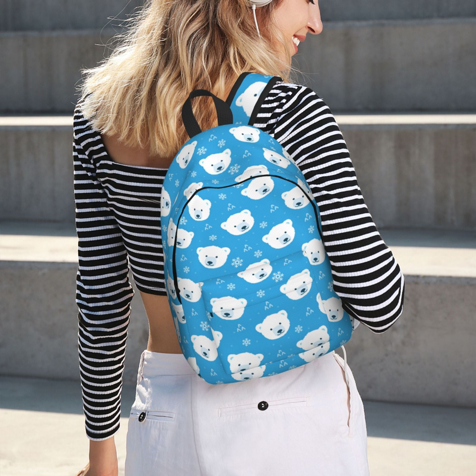 Horeoi Cute Polar Bear for Canvas Backpack for School Outdoor Travel ...