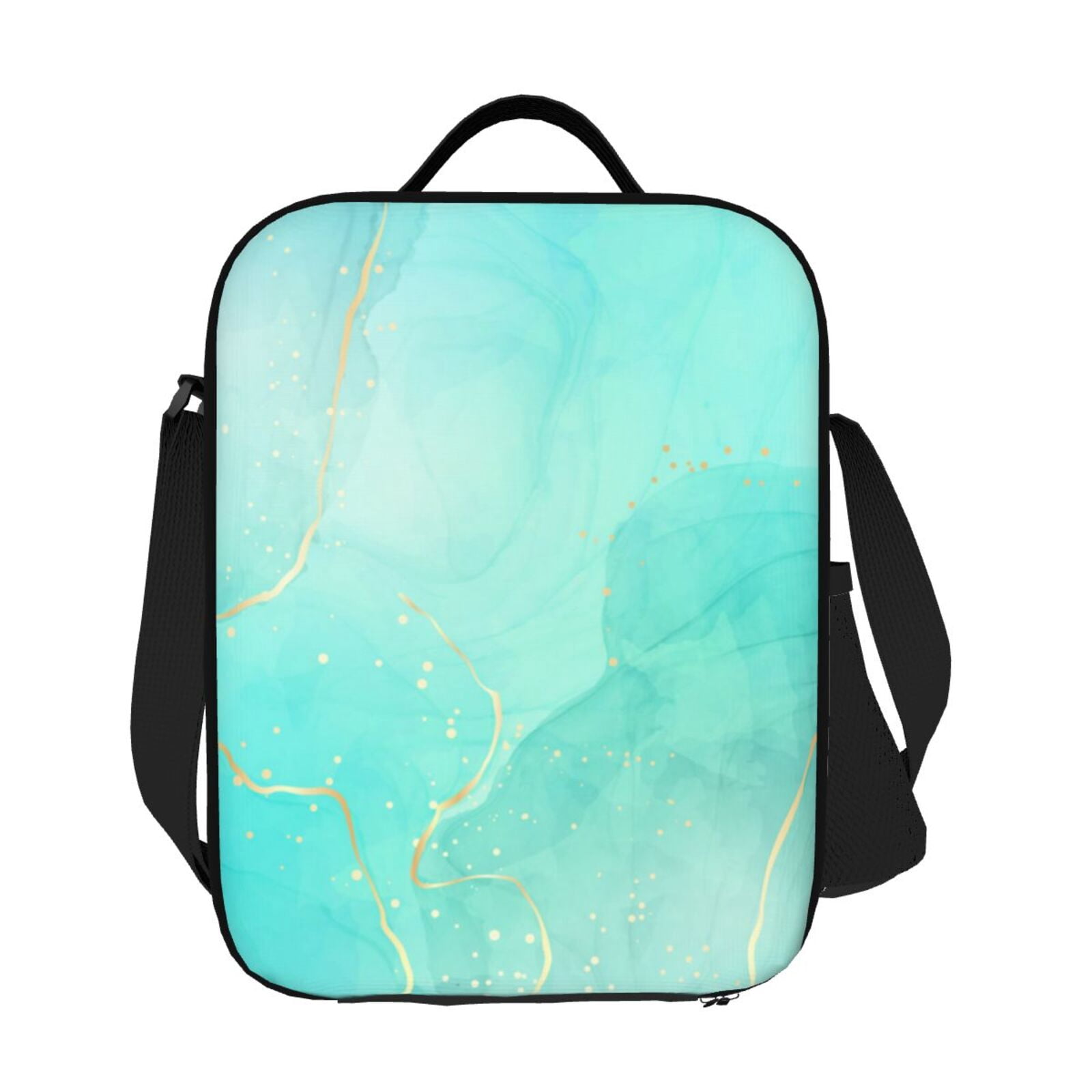 Horeoi Cyan Mint Marble Pattern Insulated Thermal Lunch Bag with ...