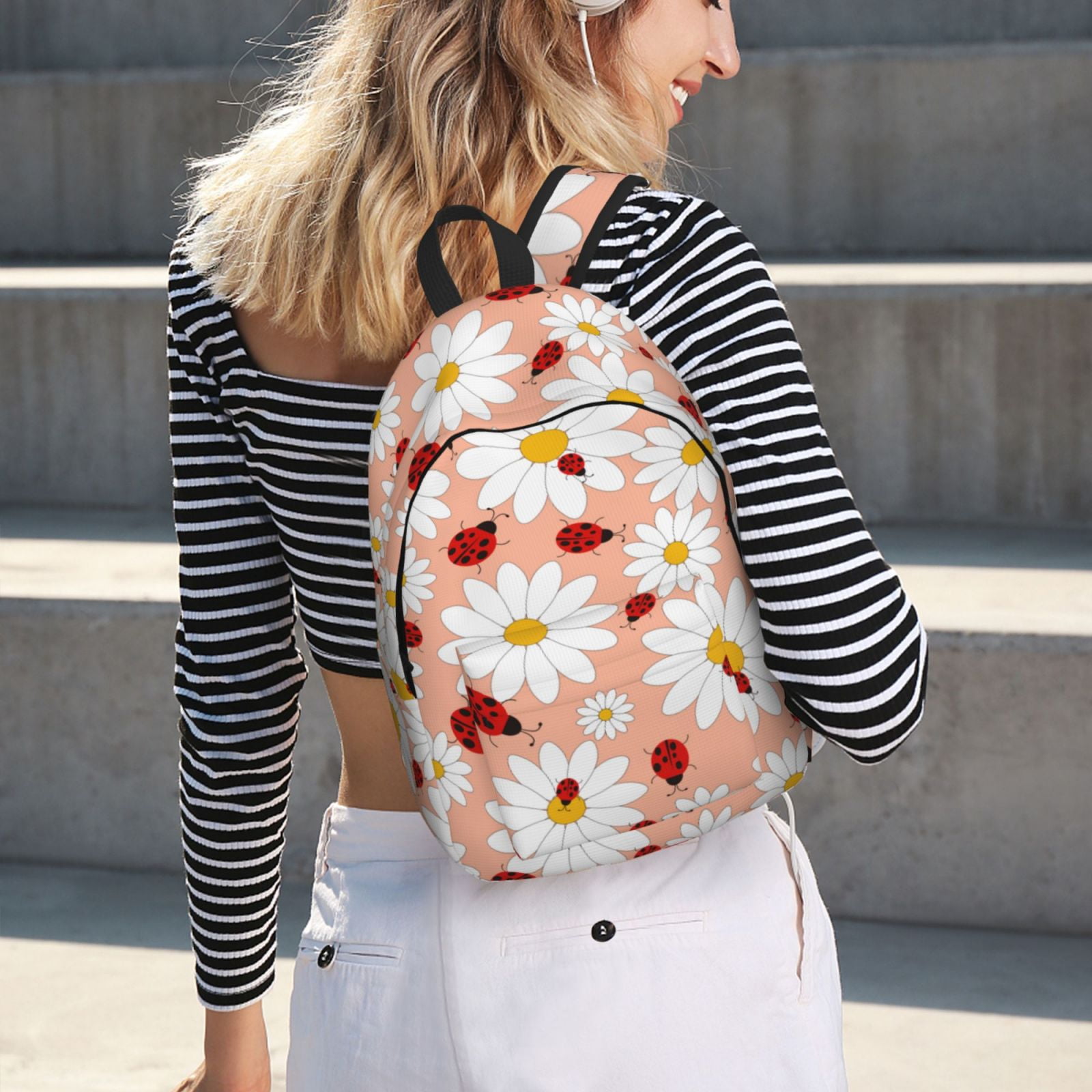 Horeoi Daisy and Ladybug for Canvas Backpack for School Outdoor Travel ...