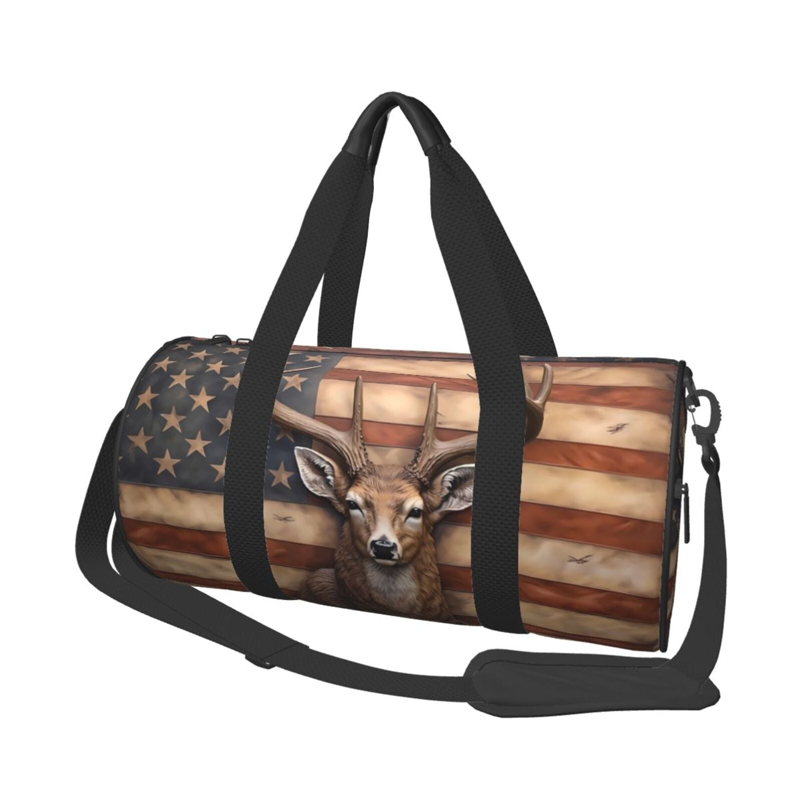 Horeoi Deer American Flag Wall Print Foldable Travel Duffle Bag with ...