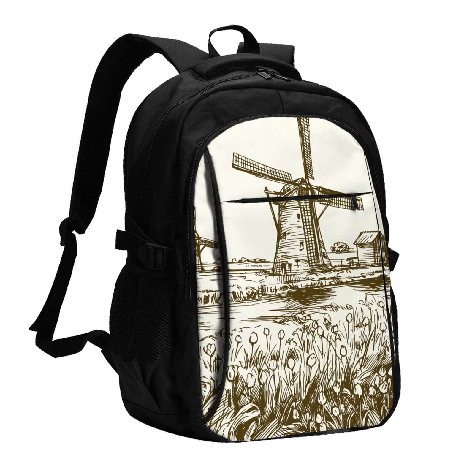 Horeoi Dutch Windmill Print USB Backpack for Travel School Work with ...