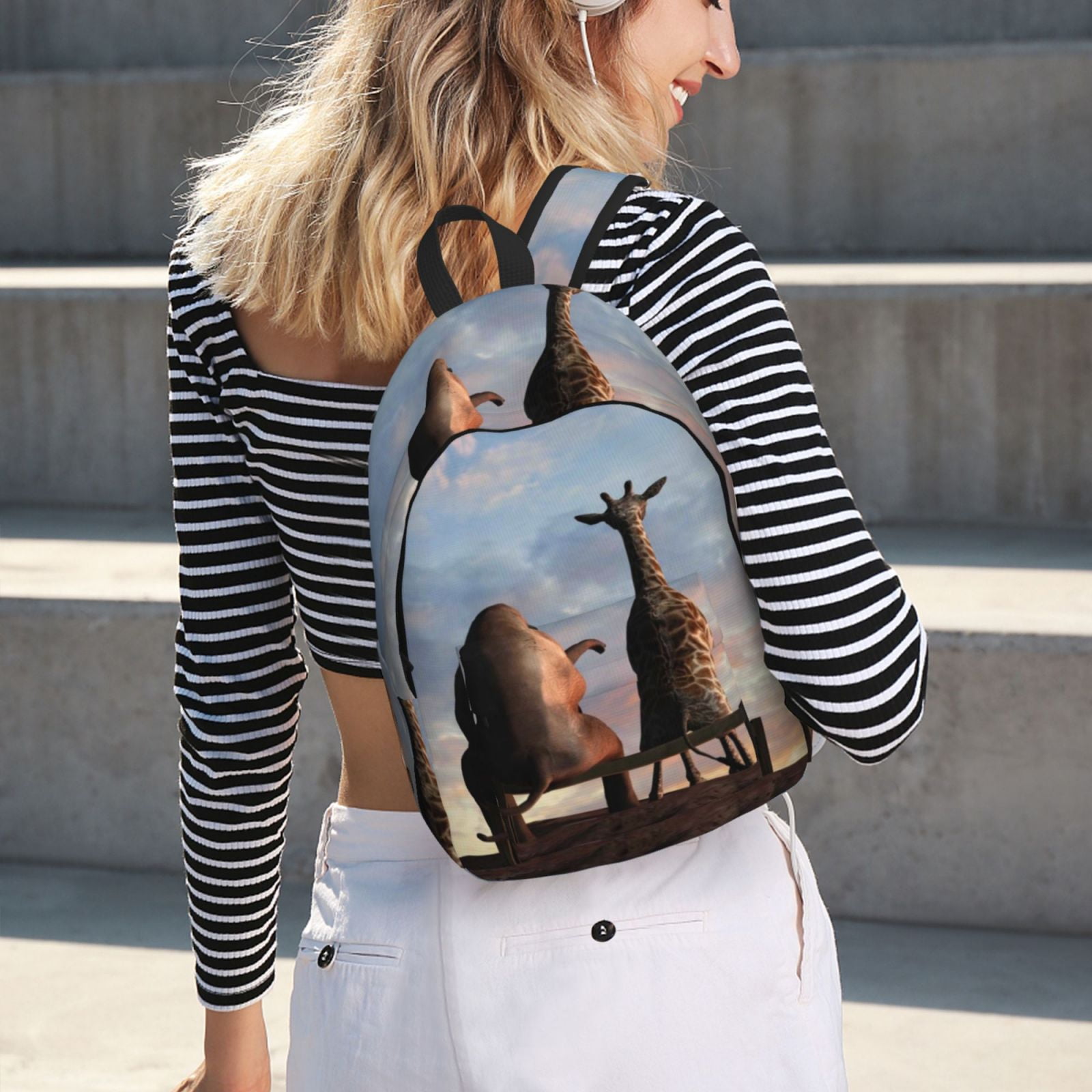 Horeoi Elephant Giraffe for Canvas Backpack for School Outdoor Travel ...