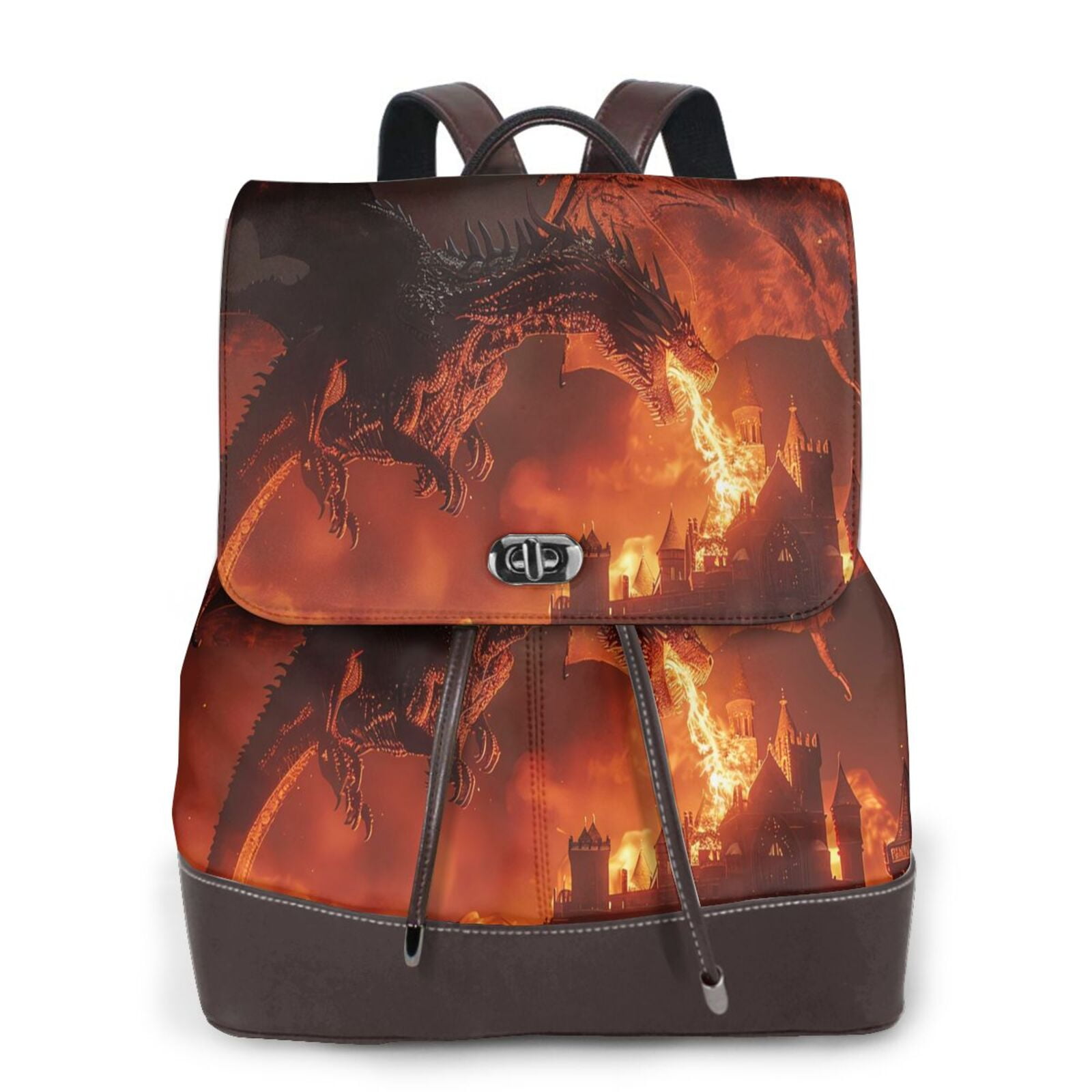 Horeoi Fiery Dragons Castle Attack for Womens Leather Backpack for ...