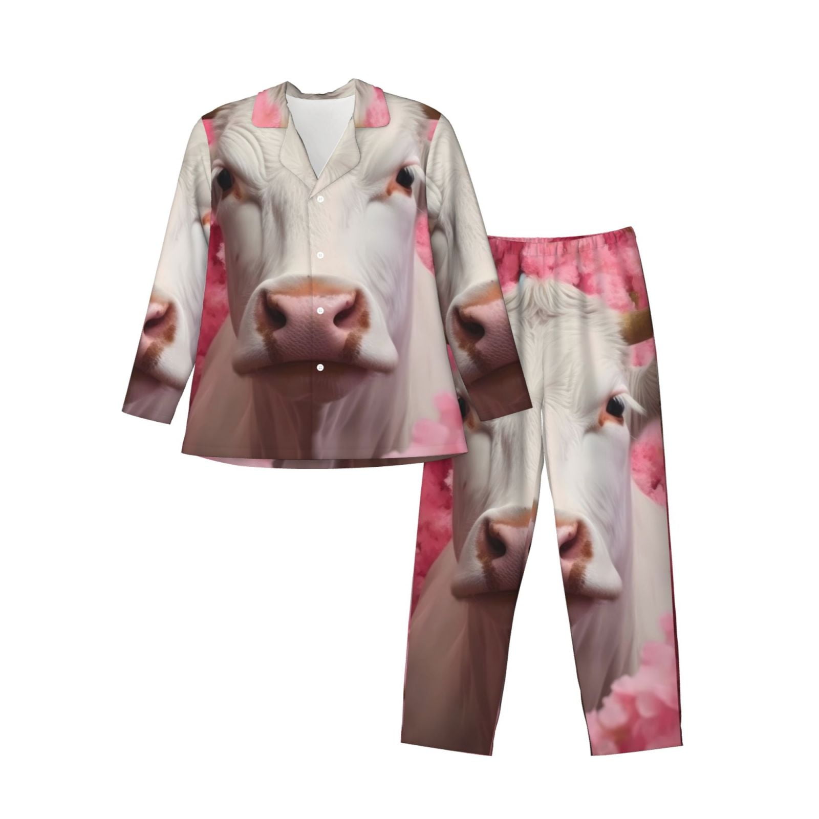 Horeoi Flower White Cow Print Pajamas Set Mens Pajamas Long Sleeve ...