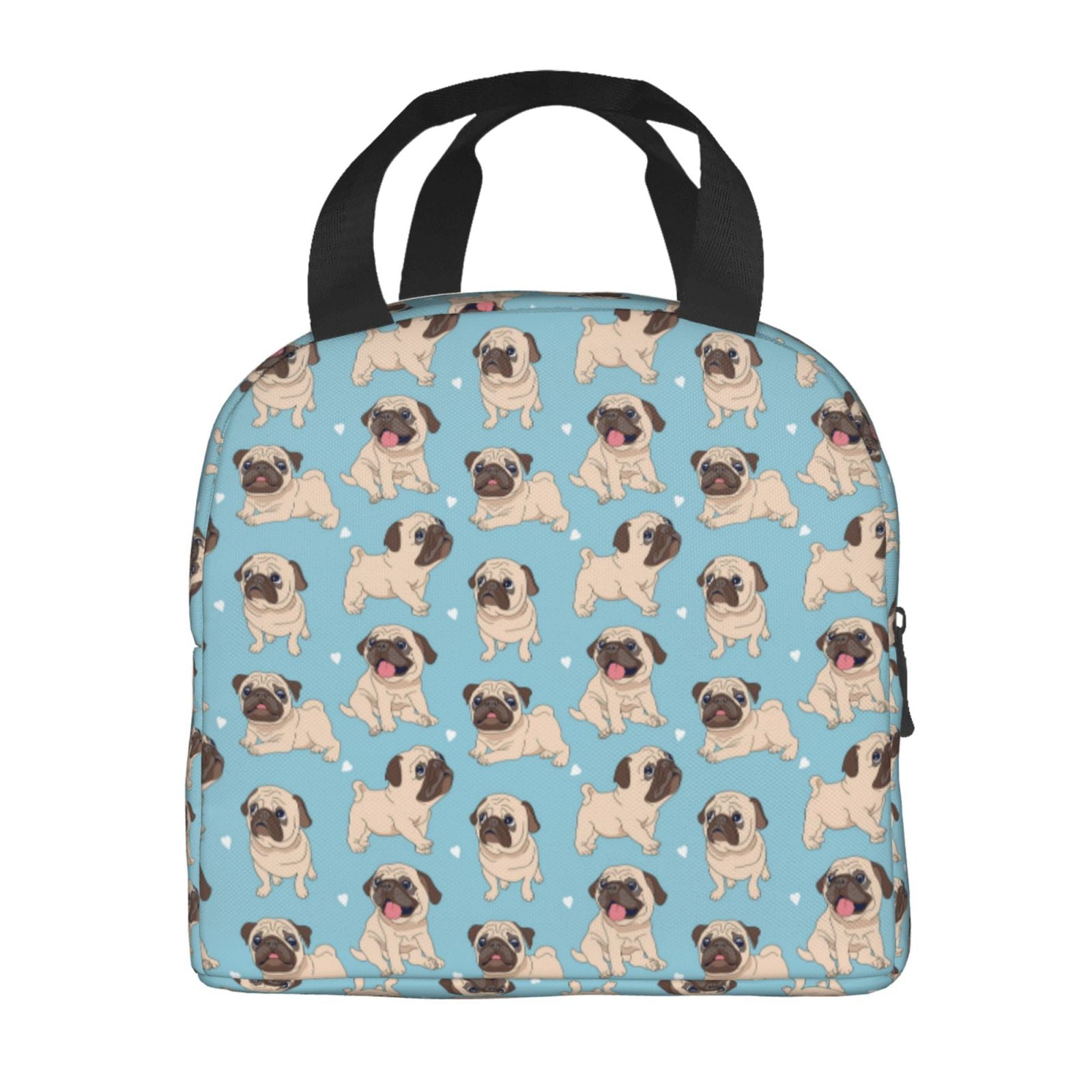 Horeoi Funny Cartoon Pugs Pattern Lunch Bag for Work Picnic Travel Use ...