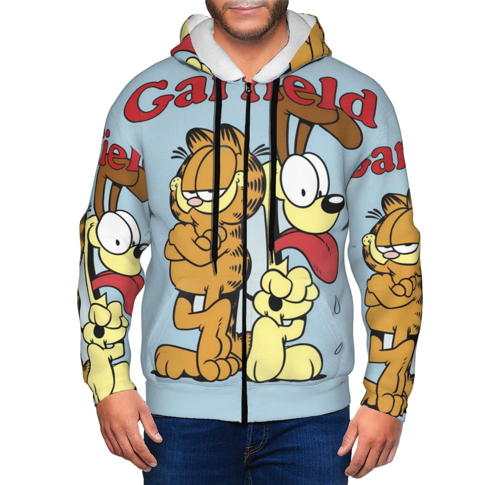 Horeoi Garfield Print Men's Graphic Print Zip Up Hoodie Long Sleeve ...
