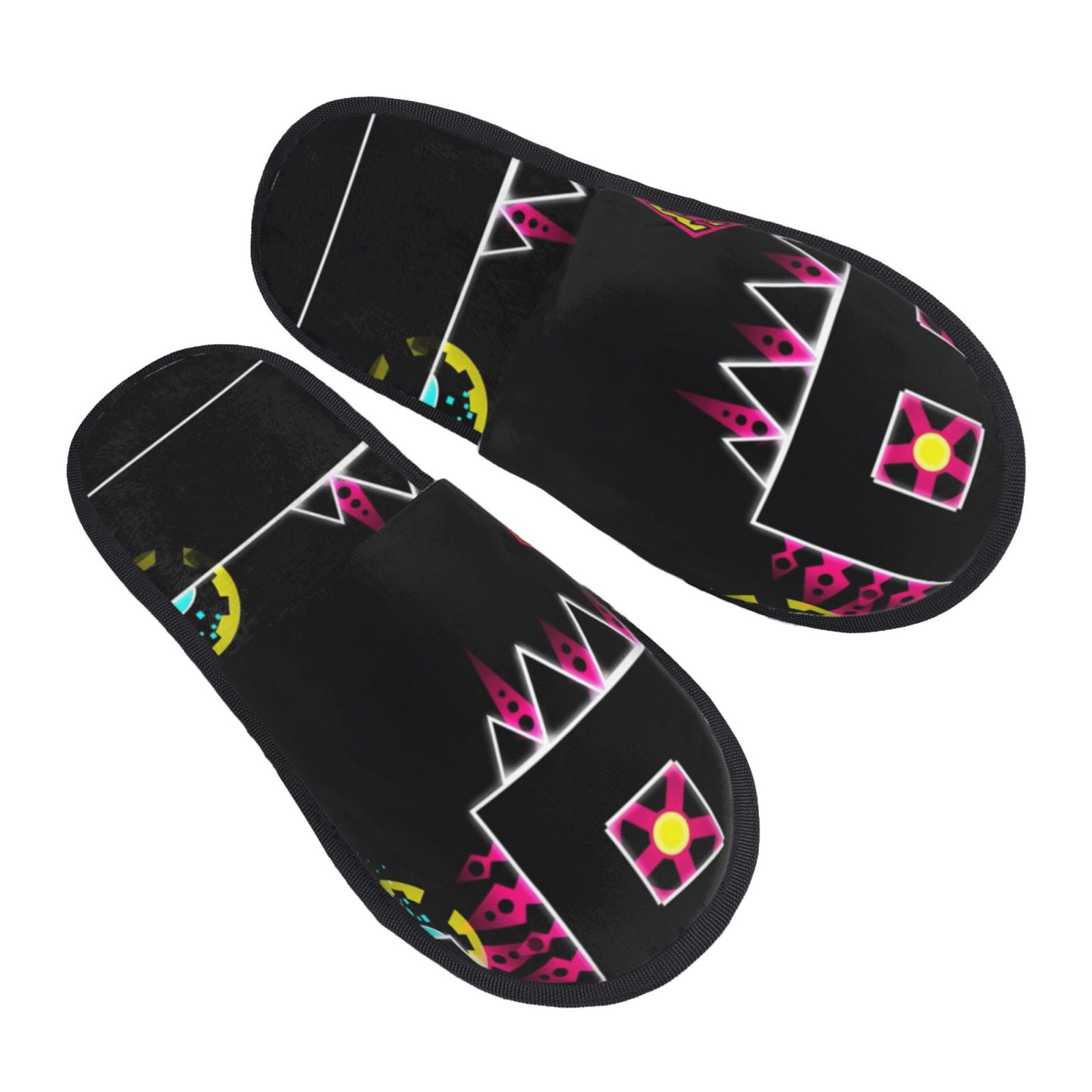 Horeoi Geometry Dash Print Fuzzy Slippers for Women men, Warm Gifts ...