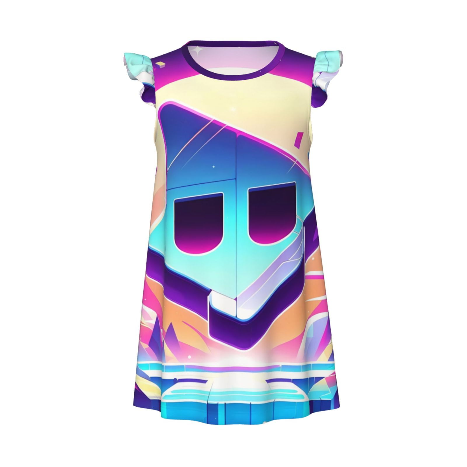Horeoi Geometry Dash Print Girls Princess Nightgowns Flutter Sleeves ...