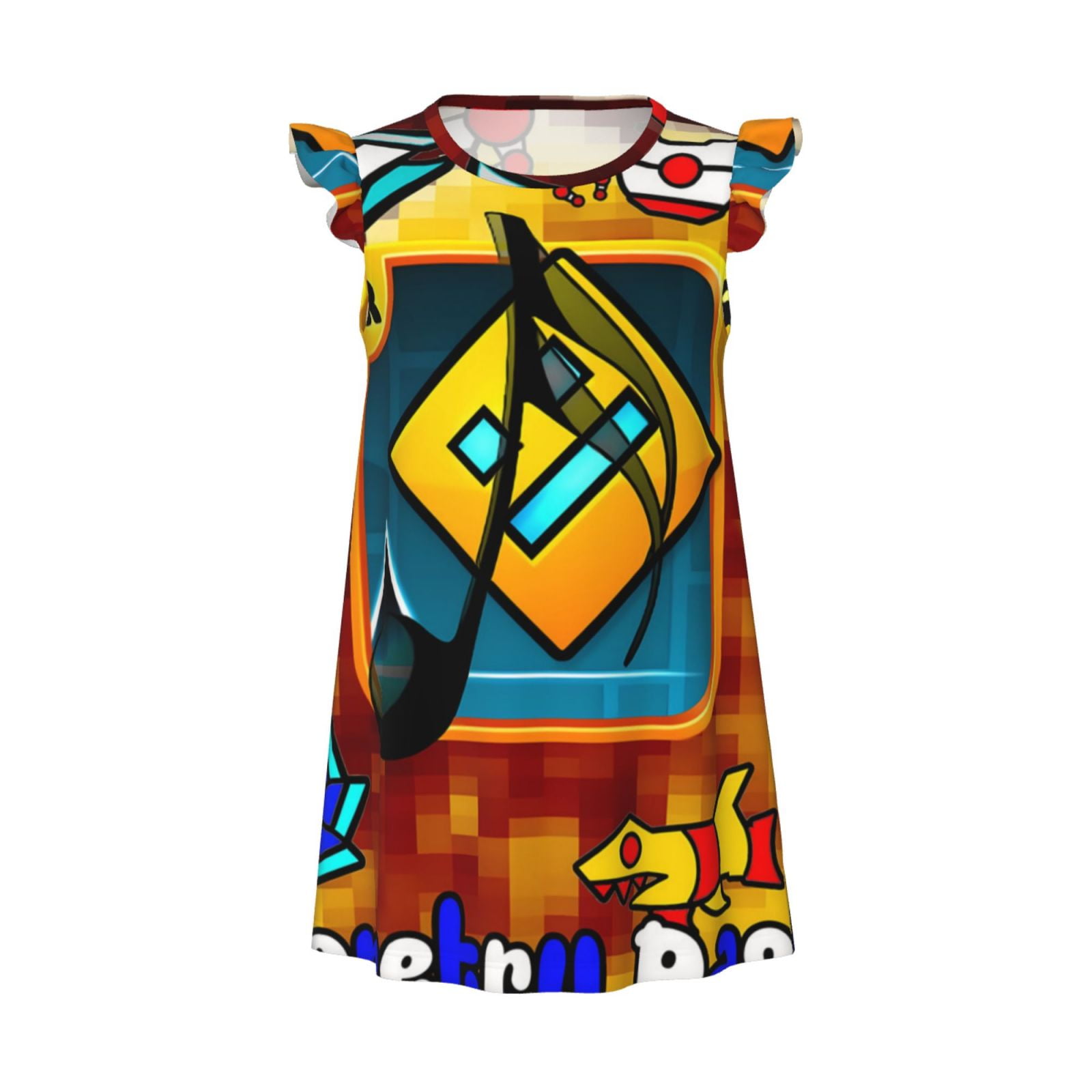Horeoi Geometry Dash Print Girls Princess Nightgowns Flutter Sleeves ...
