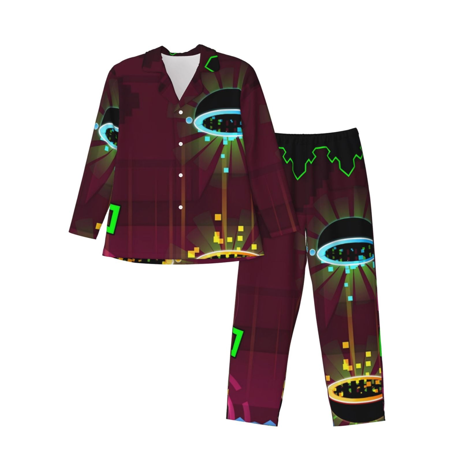 Luyuia Geometry Dash Printed Pajama Set with Long Sleeves, Two-Piece ...