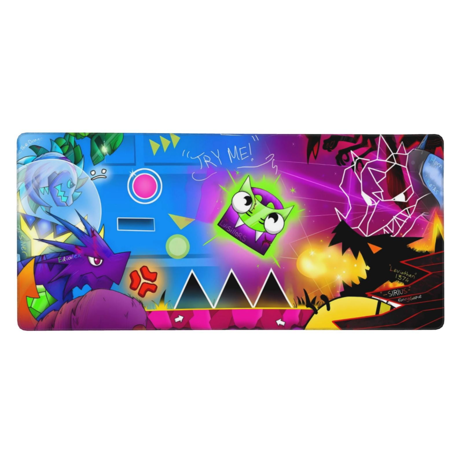 Horeoi Geometry Dash Print Rubber Keyboard Pad Mouse 16x35.5in Wireless ...