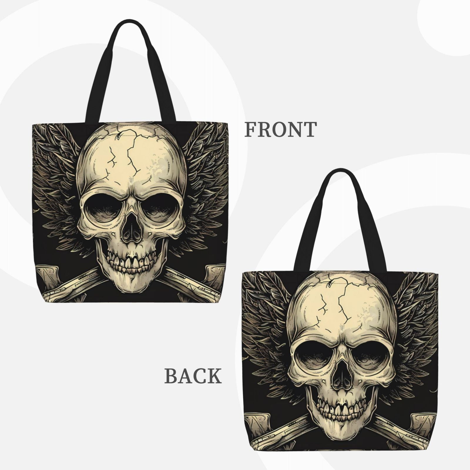 Horeoi Gothic Winged Skull for Reinforced Shoulder Tote Bag Scratch ...