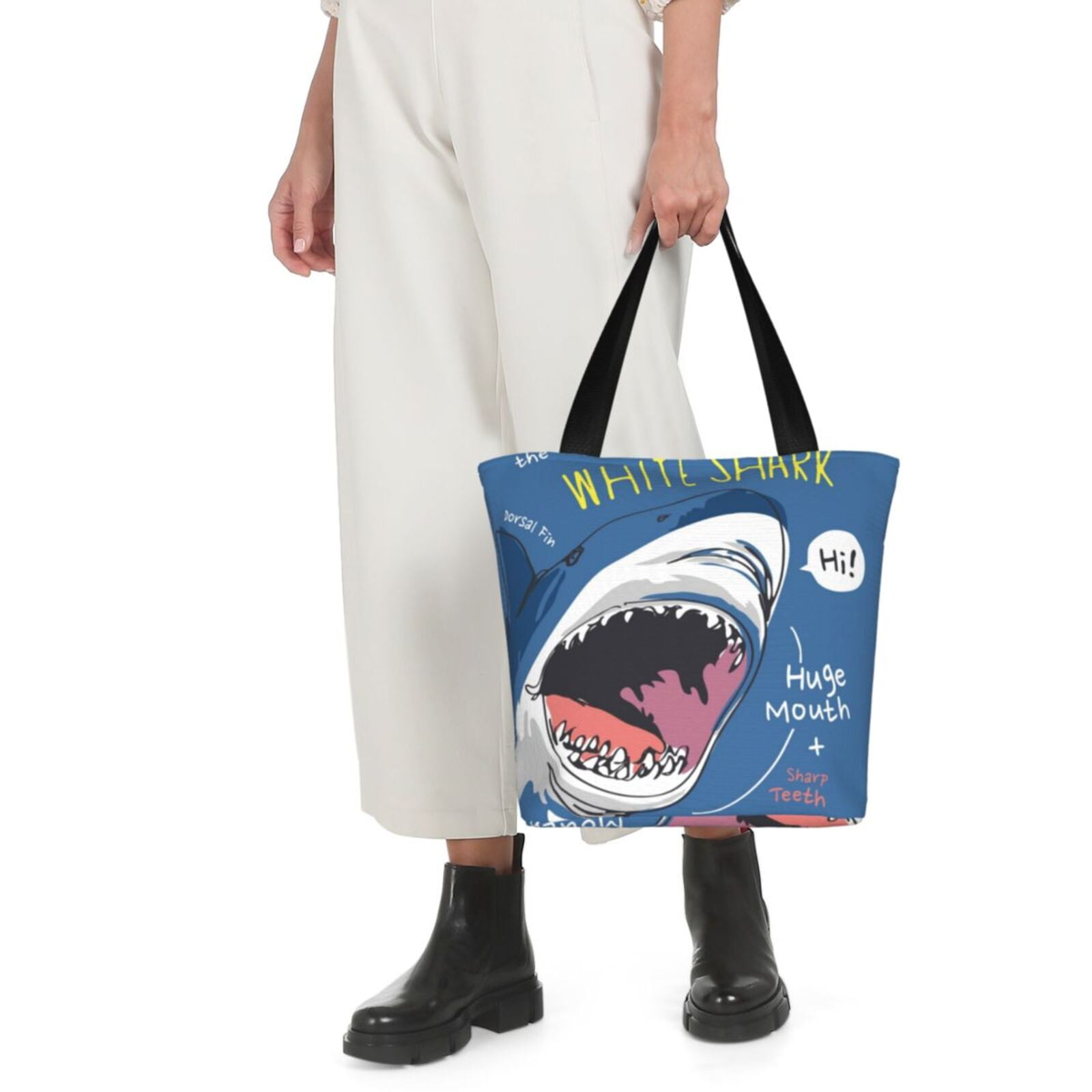 Horeoi Great White Shark Print Shoulder Bag for Women Large Capacity ...
