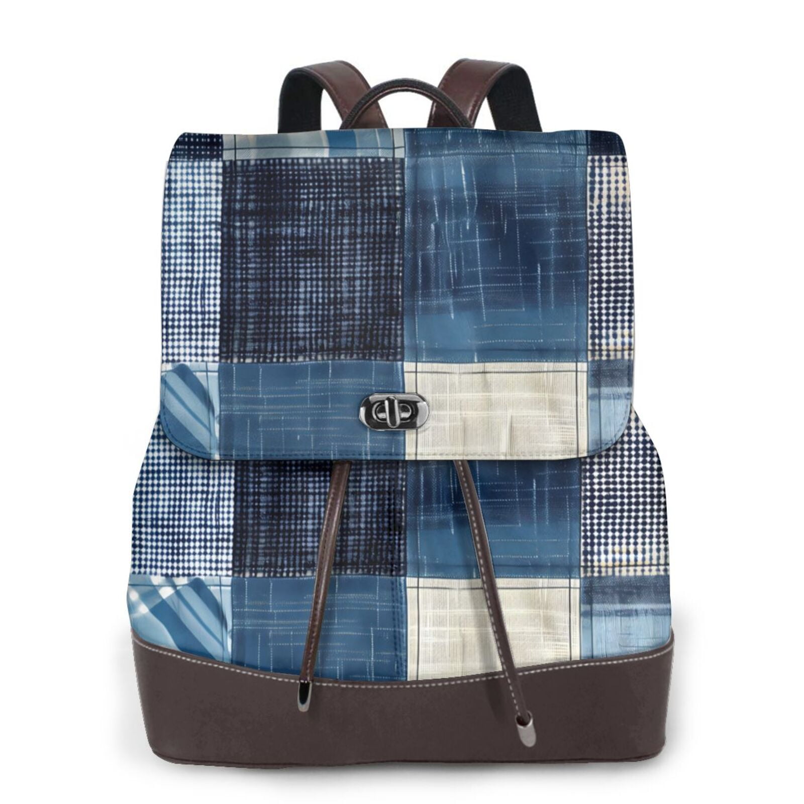 Horeoi Indigo Patchwork Quilt for Womens Leather Backpack for School ...