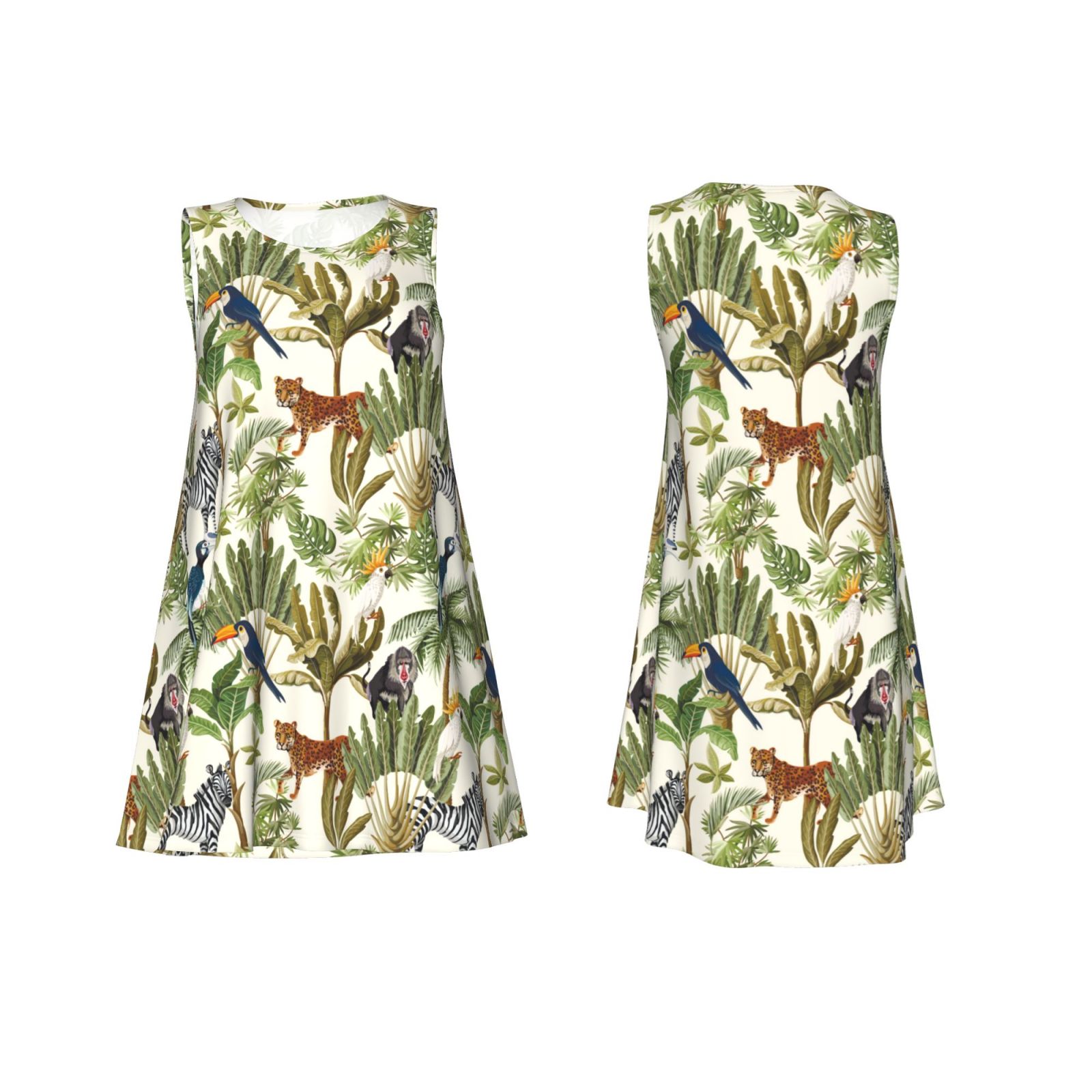Horeoi Jungle Animals Print Women's Sleeveless Dress Cotton-like Flared ...