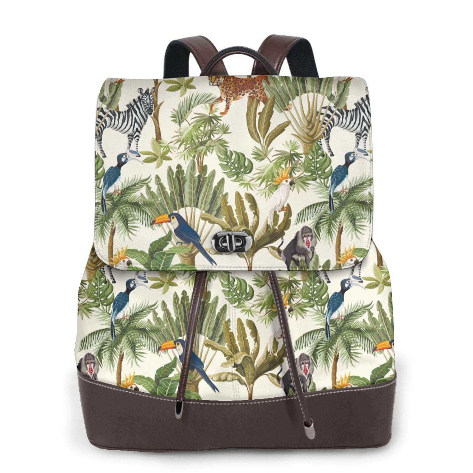 Horeoi Jungle Animals for Womens Leather Backpack for School Travel ...