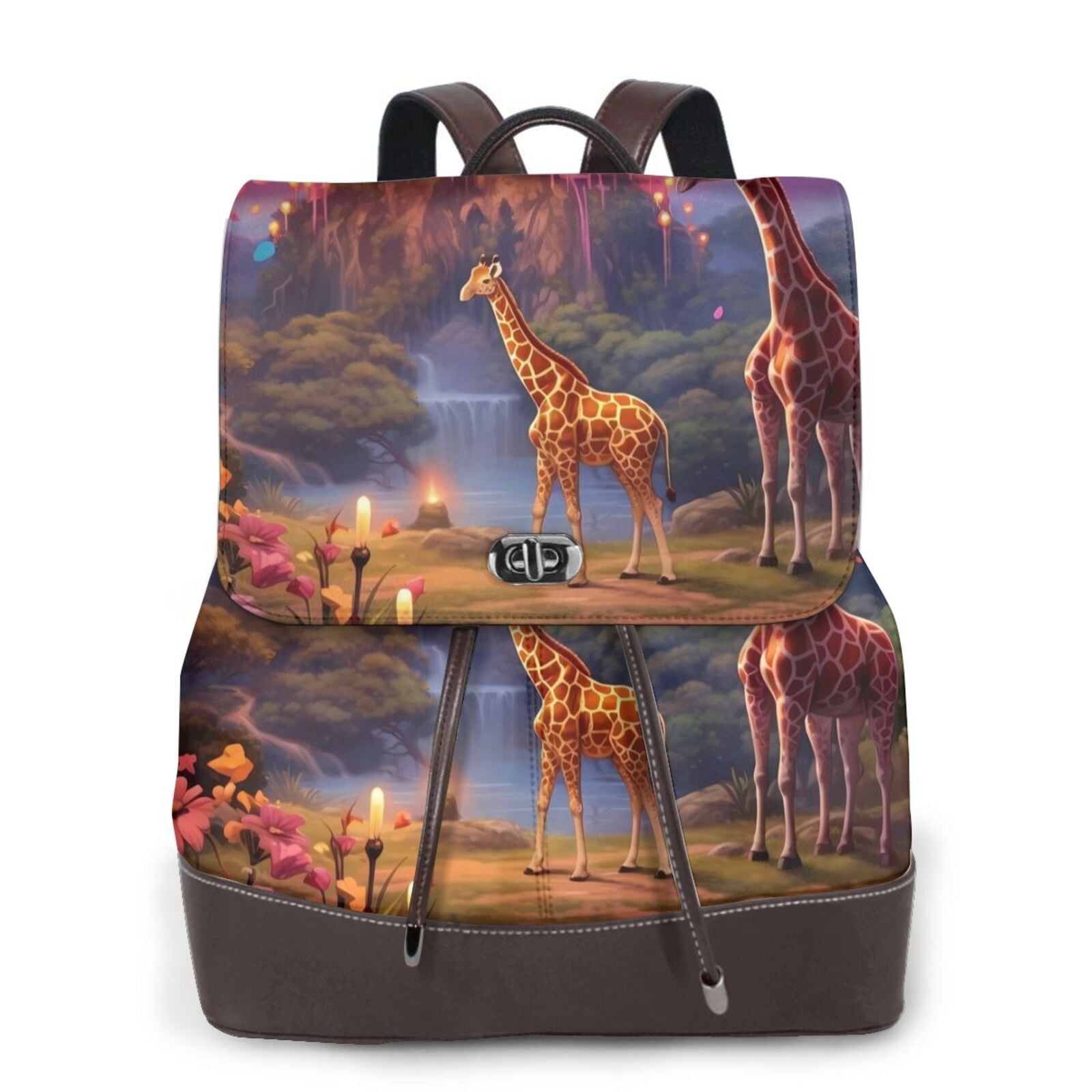 Horeoi Lantern Giraffes Magical Forest for Womens Leather Backpack for ...