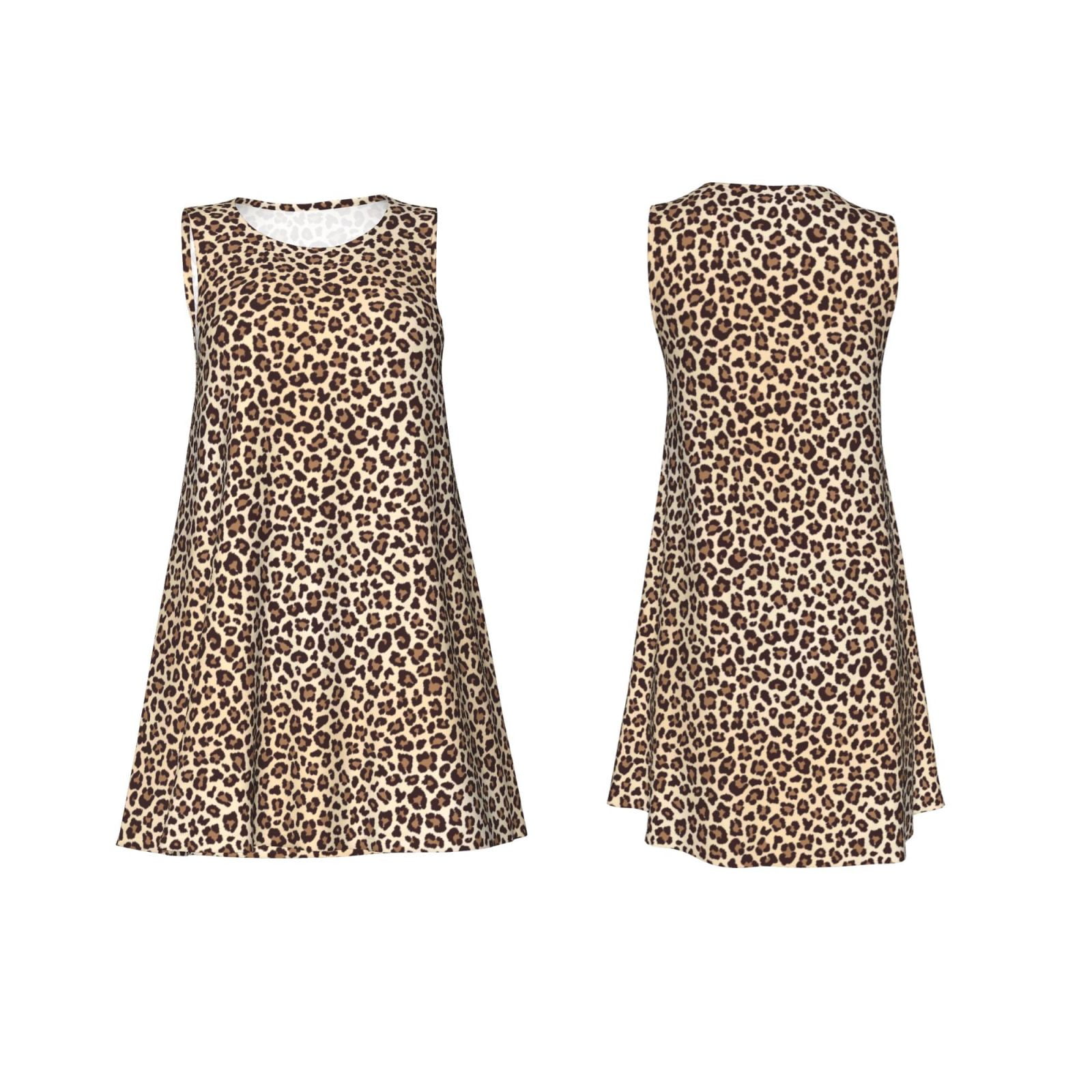 Horeoi Leopard Print-2 Print Women's Sleeveless Dress Cotton-like ...