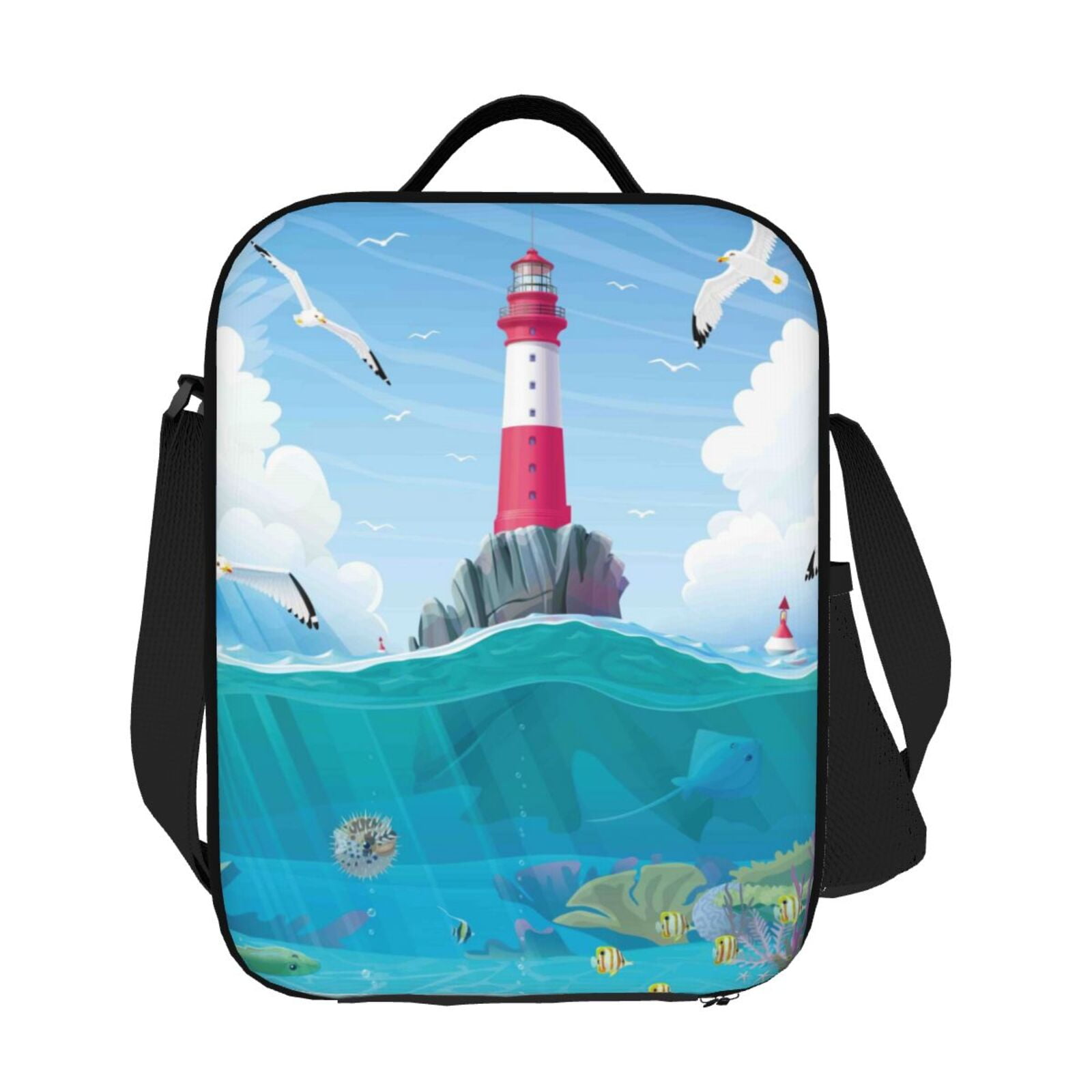 Horeoi Lighthouse Sea Port Pattern Insulated Thermal Lunch Bag with ...