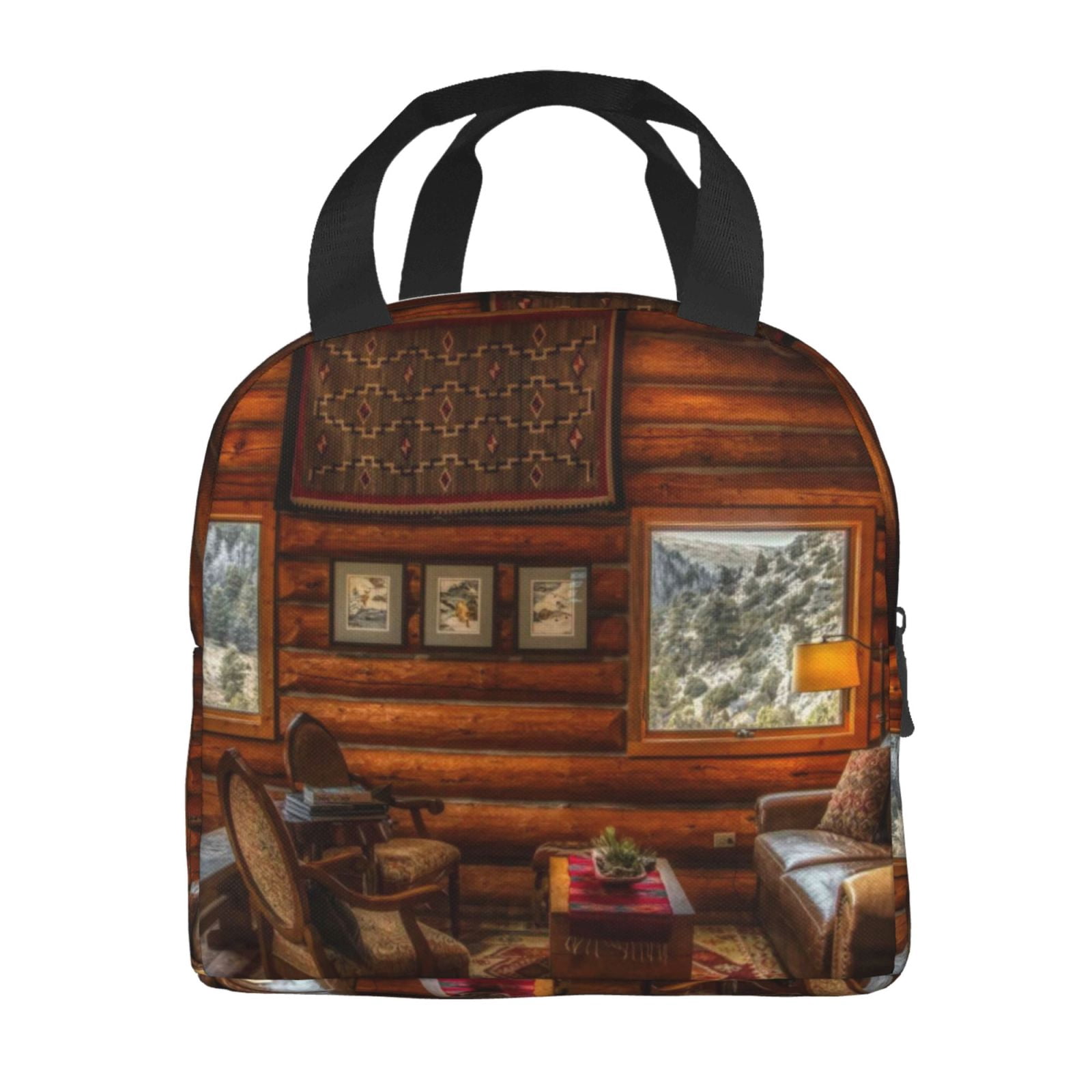 Horeoi Log Cabin Inside Pattern Lunch Bag for Work Picnic Travel Use ...