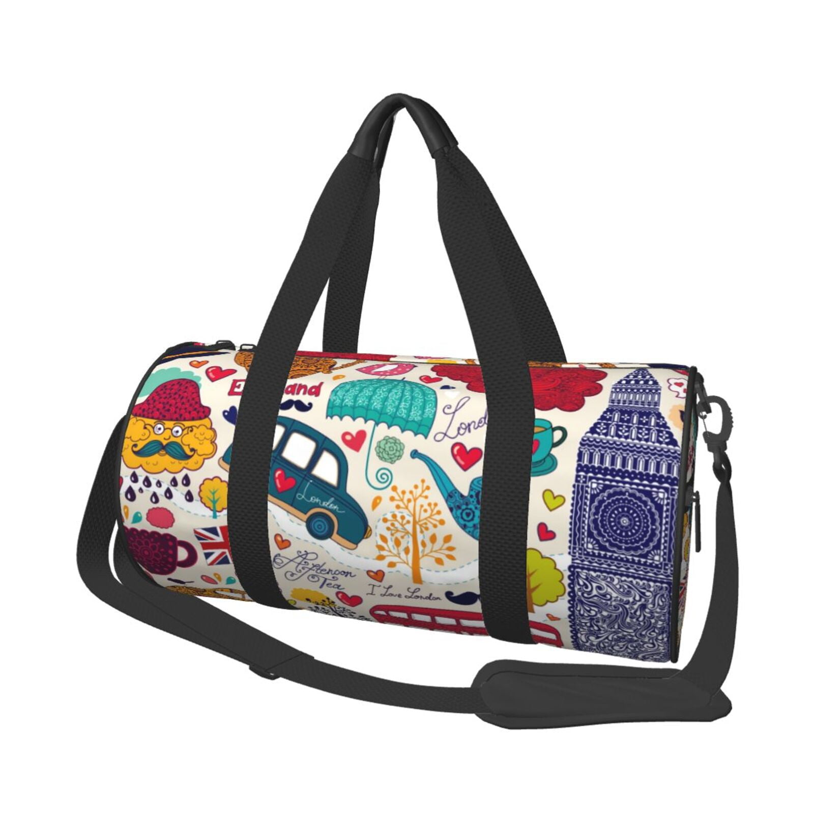 Horeoi London Symbols Print Foldable Travel Duffle Bag with Removable ...