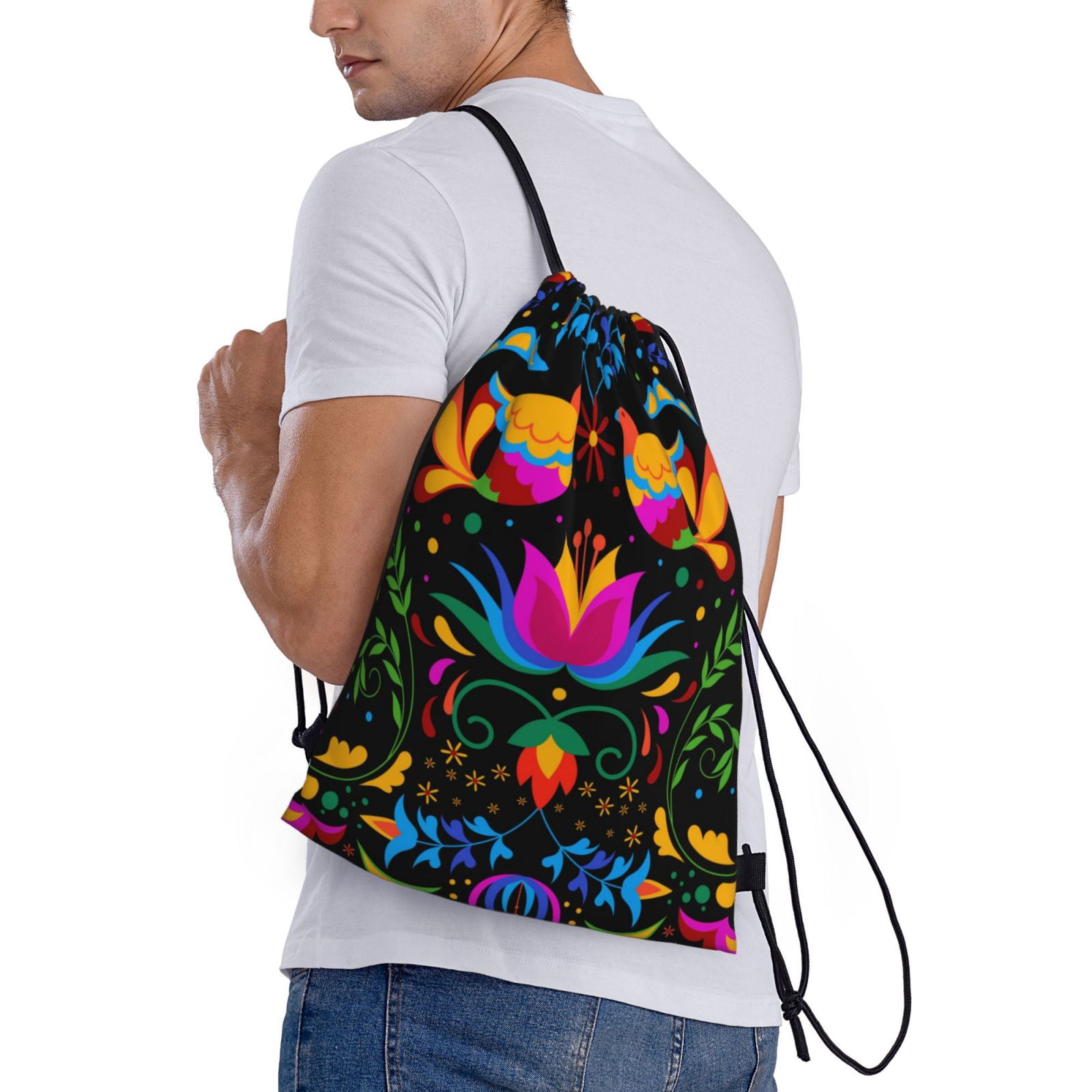 Horeoi Mexican Flower Traditional1 Print Drawstring Bags for Gym Sports ...