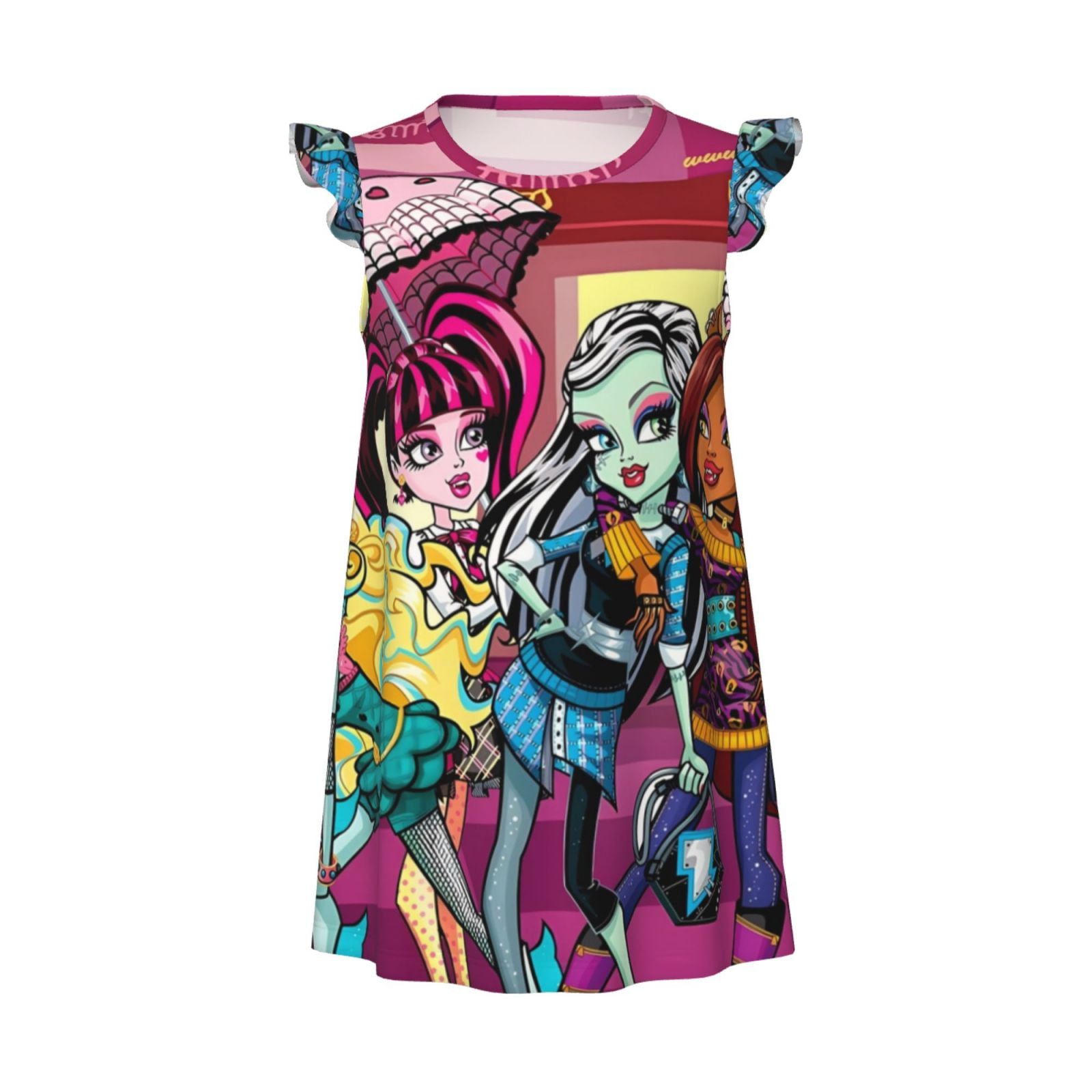 Horeoi Monster High Print Girls Princess Nightgowns Flutter Sleeves ...