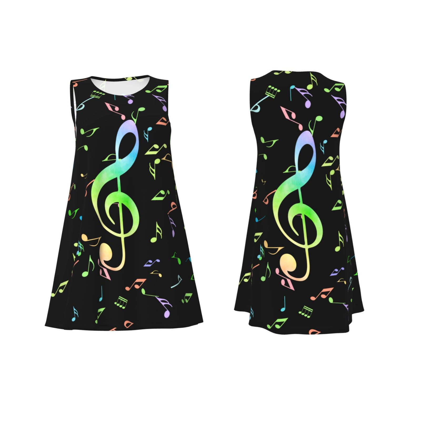Horeoi Music Notes Print Women's Sleeveless Dress Cotton-like Flared ...