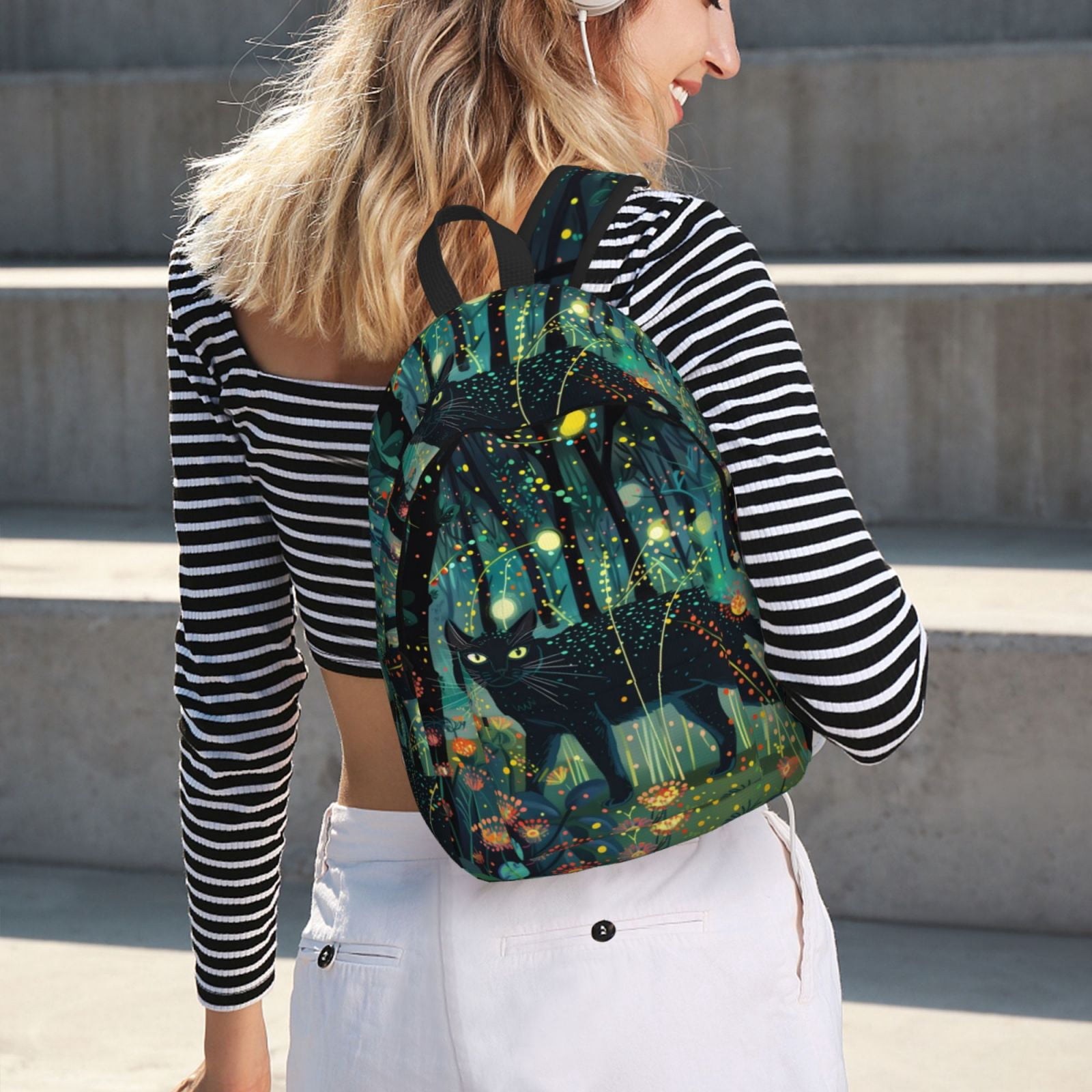 Horeoi Mystical Black Cat Fireflies for Canvas Backpack for School ...