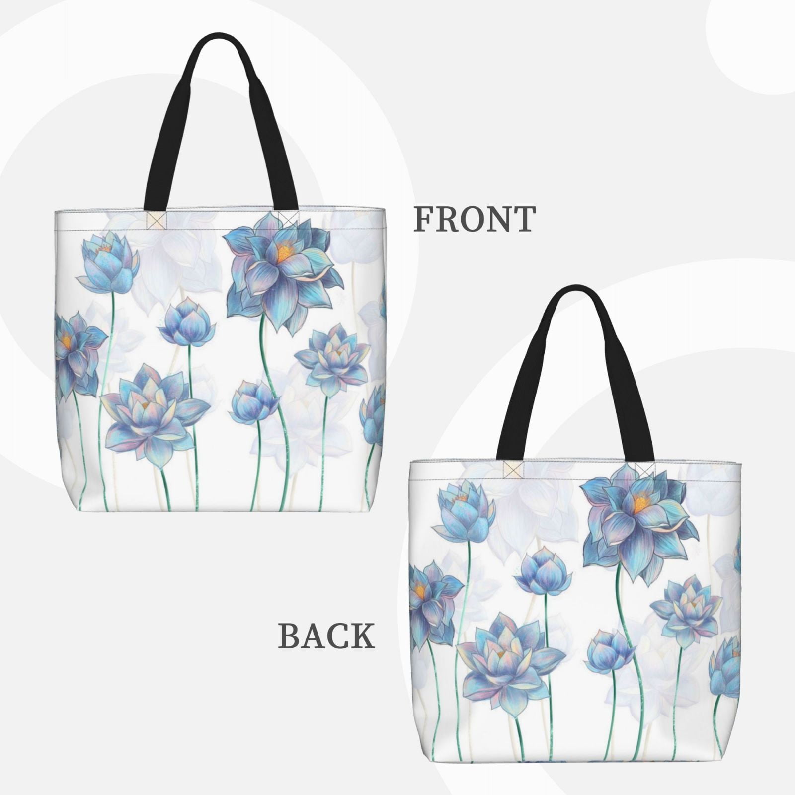 Horeoi Pale Blue Lotus Flowers for Reinforced Shoulder Tote Bag Scratch ...